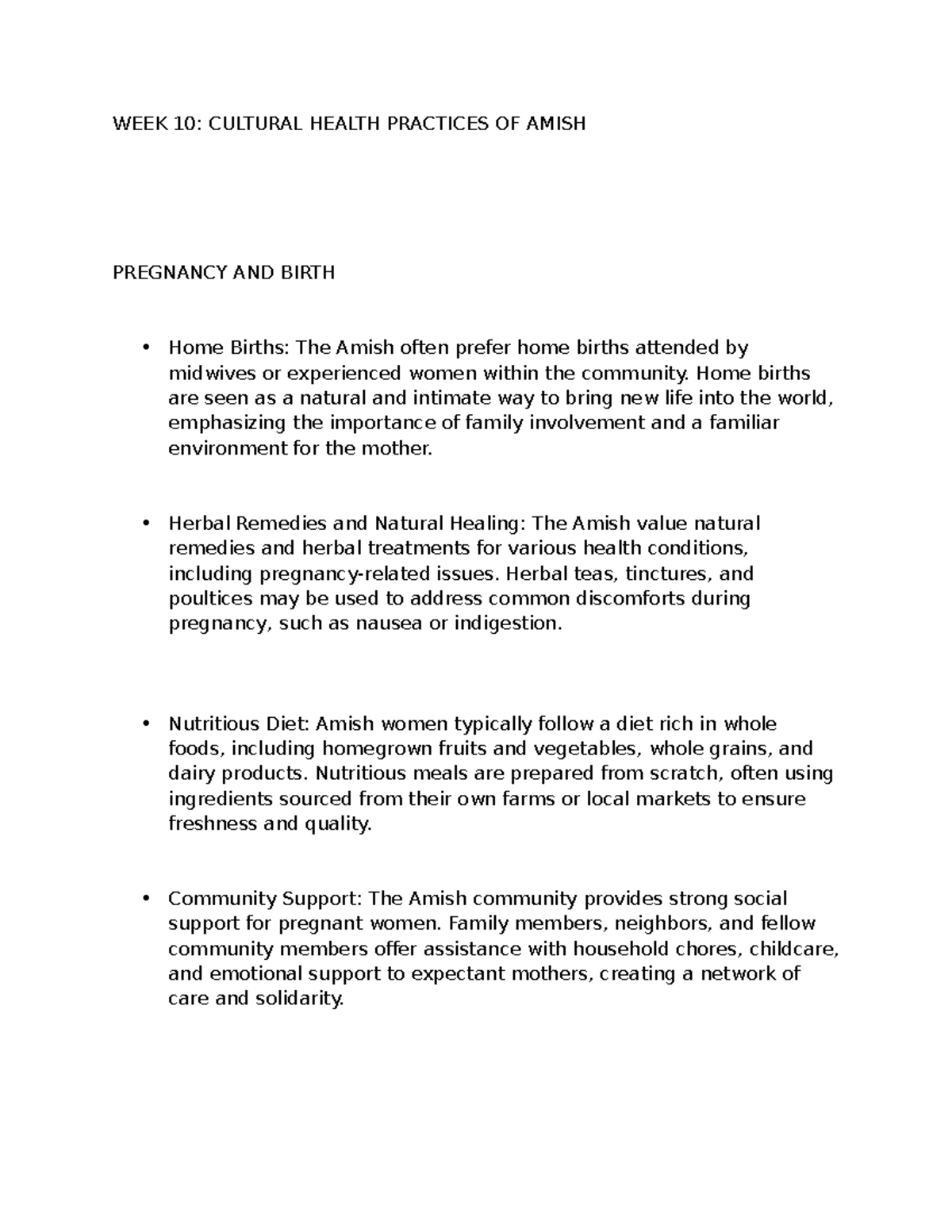 Amish - Religious - WEEK 10: CULTURAL HEALTH PRACTICES OF AMISH ...