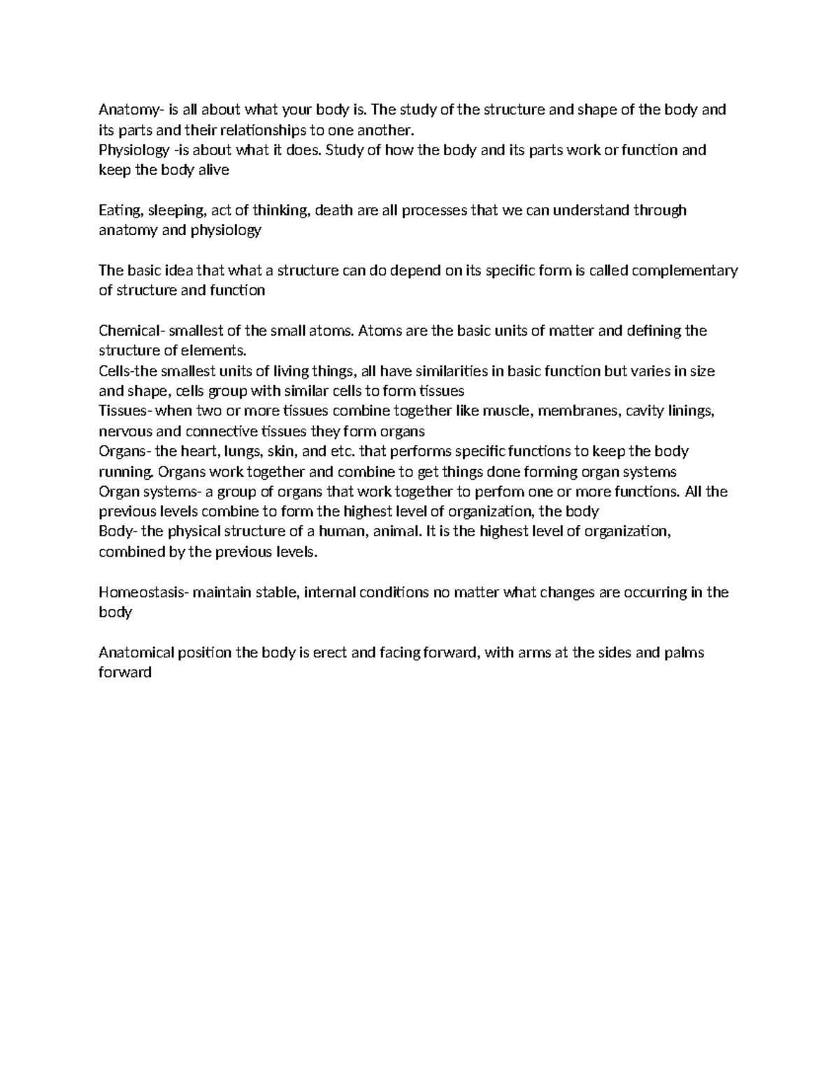 Anatomy & Physiology Intro Notes: Structure, Function & Organization ...