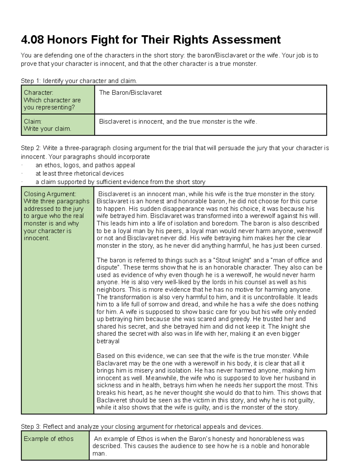 4.08 Honors Assessment: Defending Bisclavaret Against His wife's ...