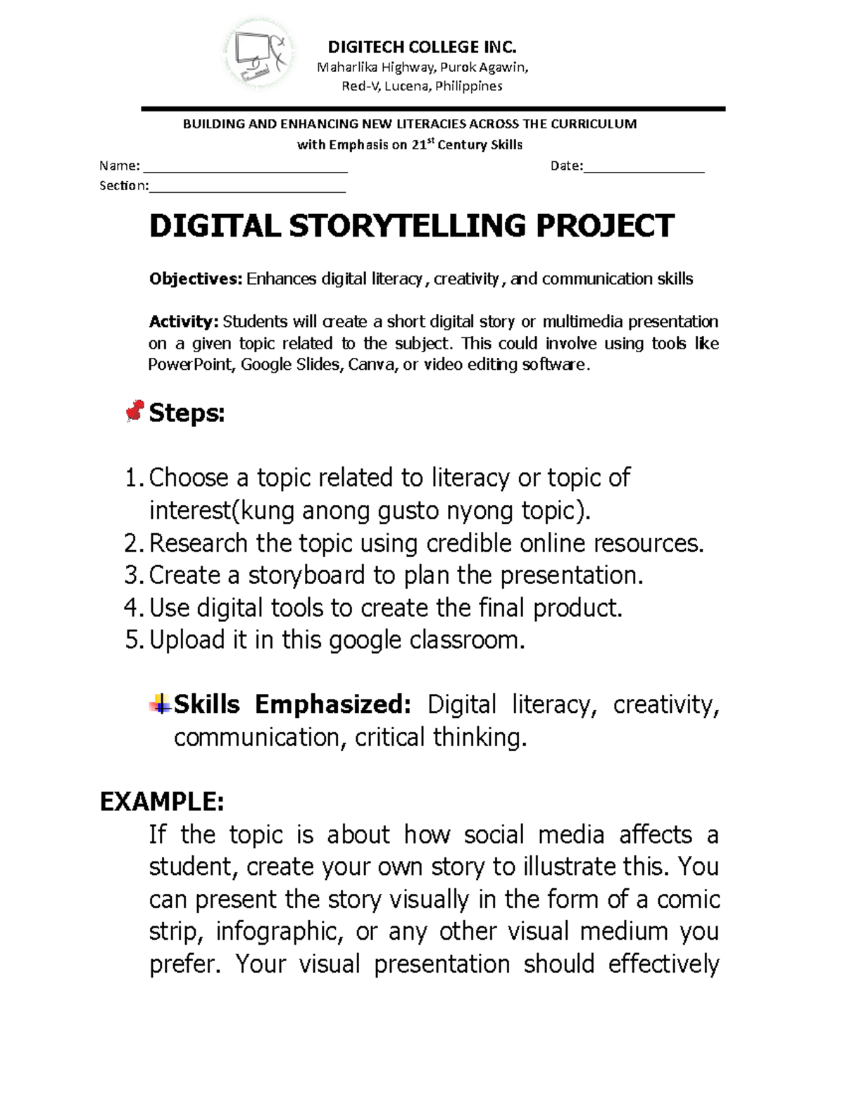Digital Story Telling - assignment - BUILDING AND ENHANCING NEW ...