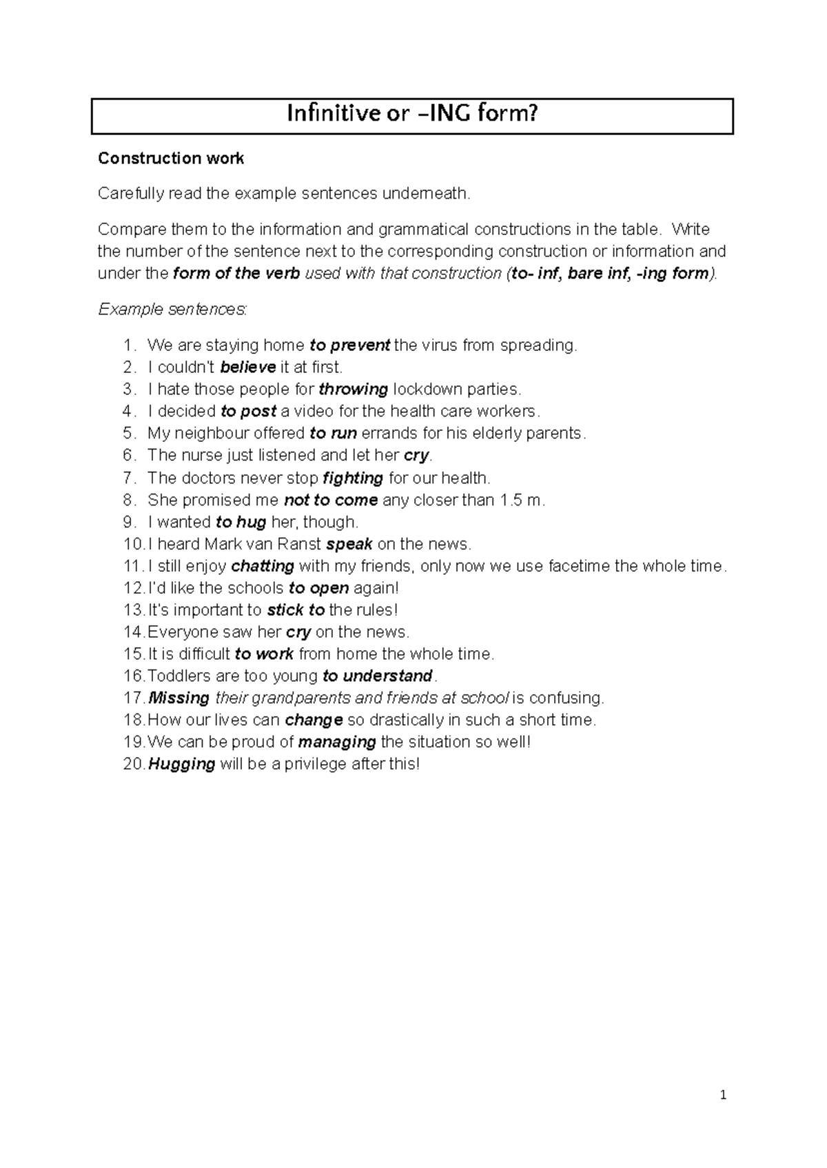 Inf or INg-form - Worksheets: Gerund vs. infinitive - Infinitive or ...