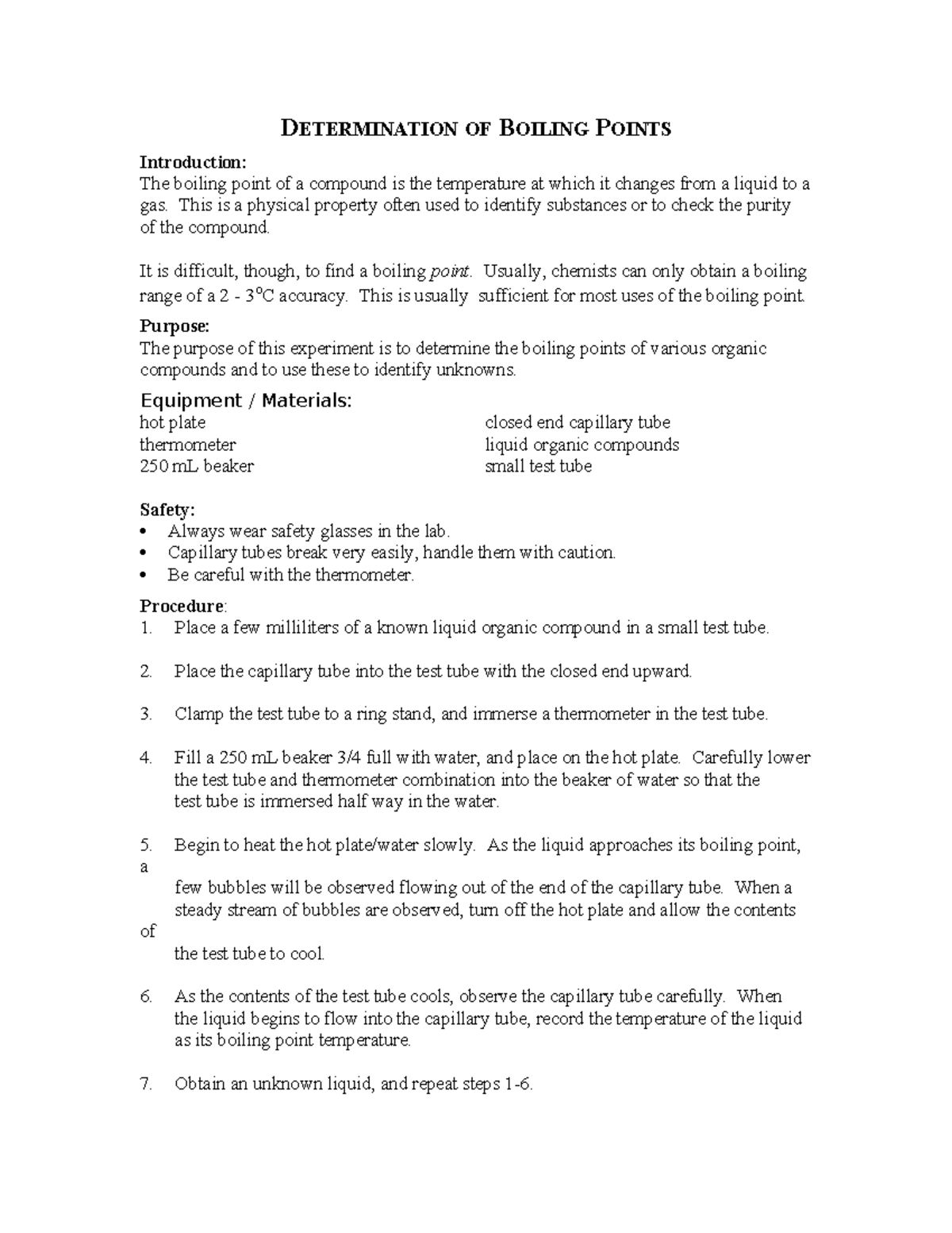 Determination of Boiling Points - DETERMINATION OF BOILING POINTS ...