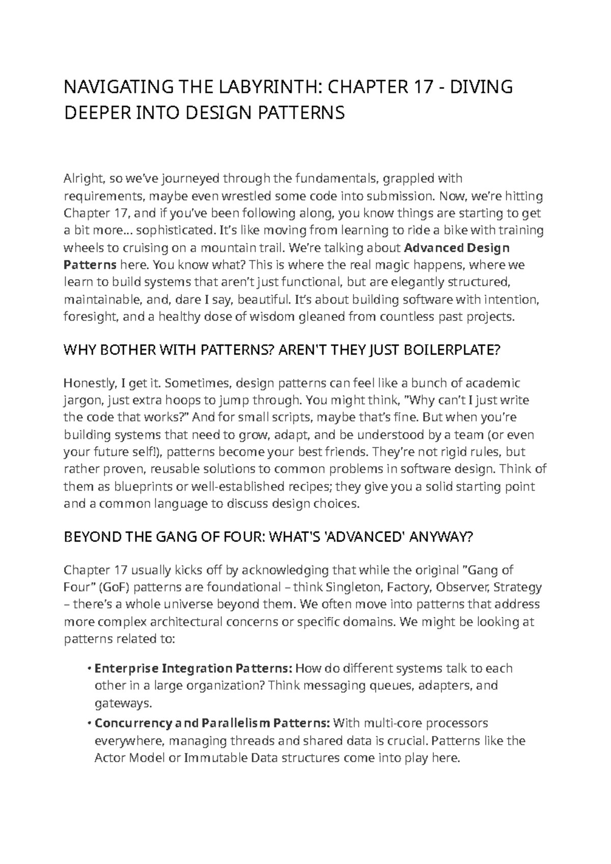 Software Engineering (SE101): Chapter 17 Advanced Design Patterns Review - Studocu