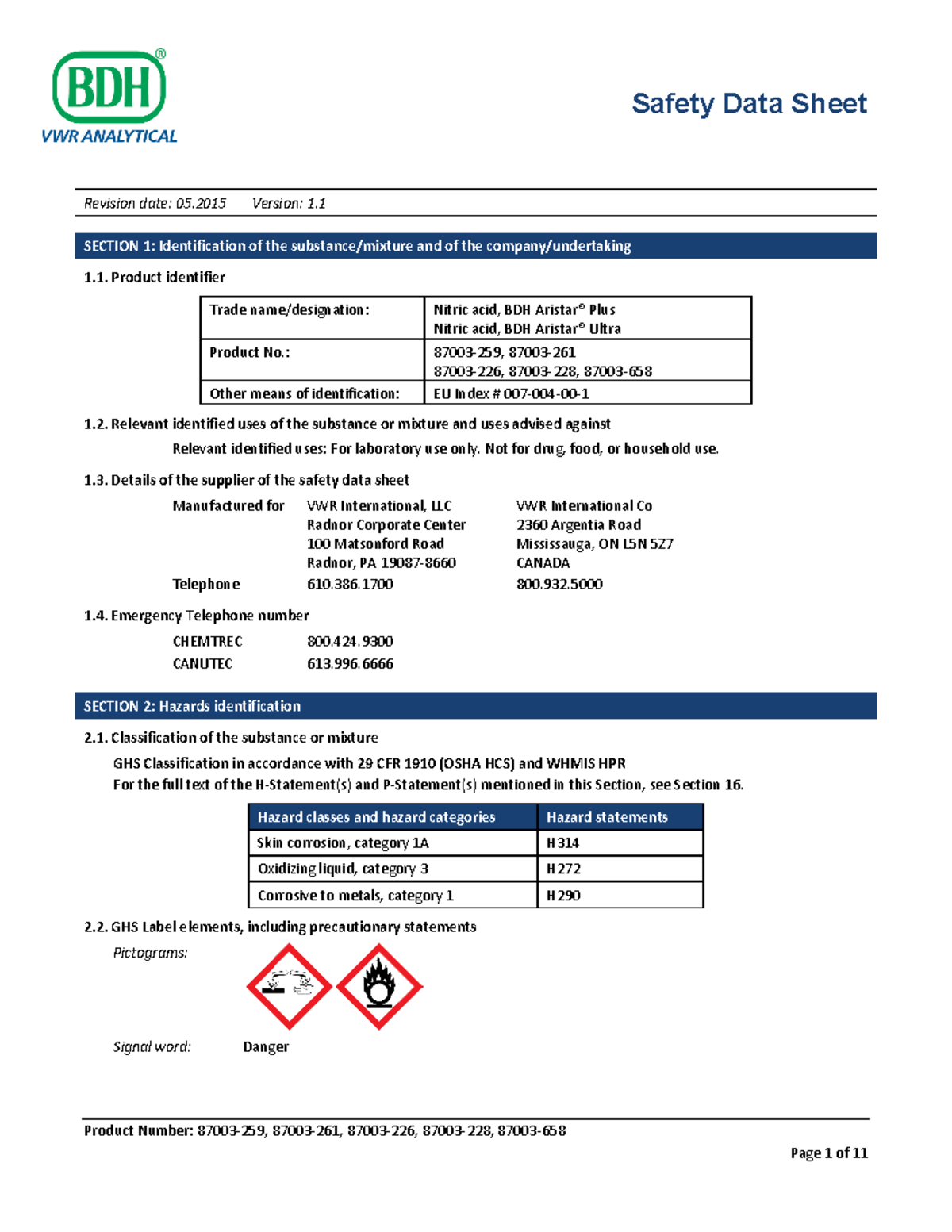 Safety data sheet - practice - Product Number: 87003-259, 87003-261 ...