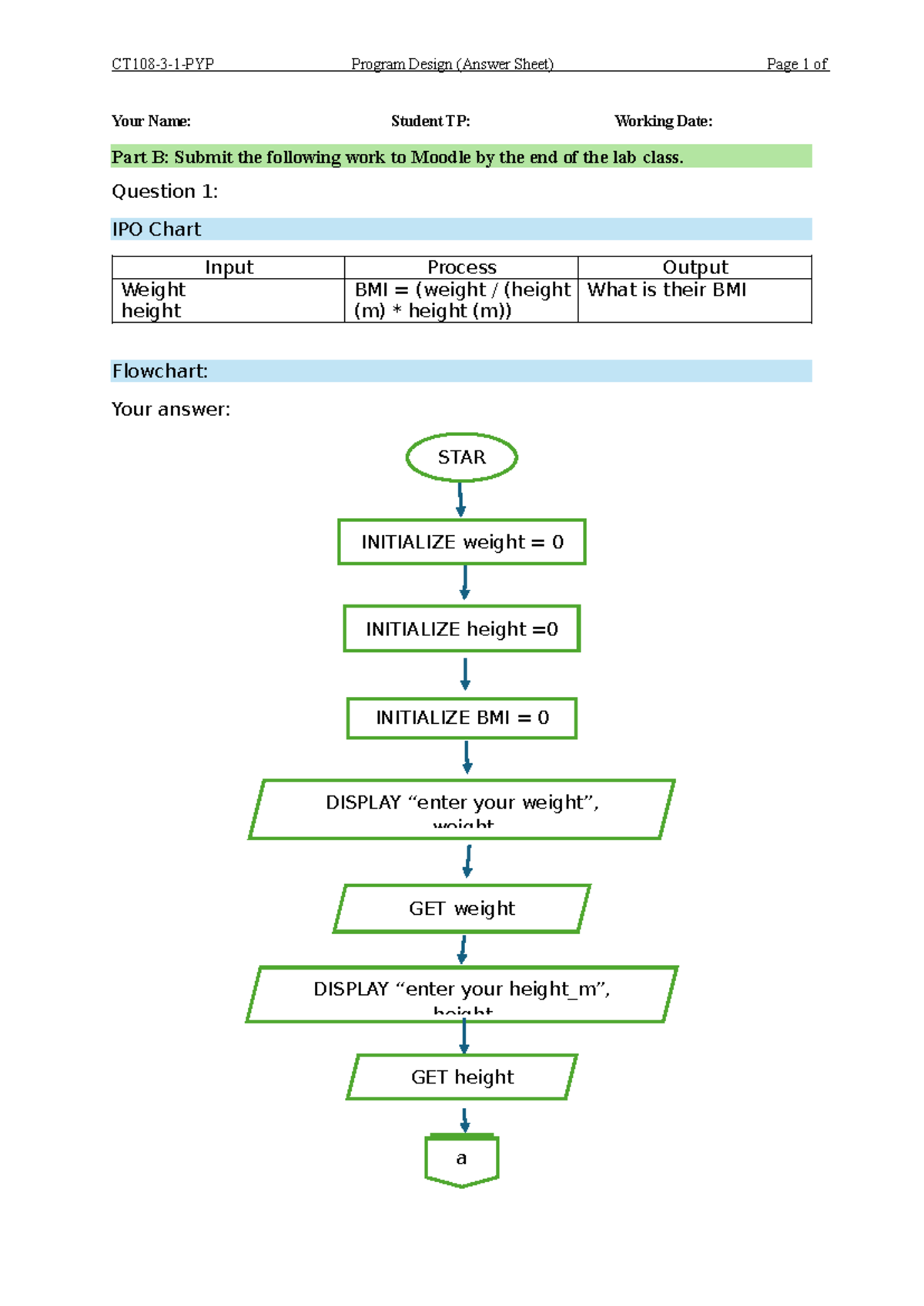 Python Lab Exercise Part 2: Program Design (Answer Sheet) - Studocu