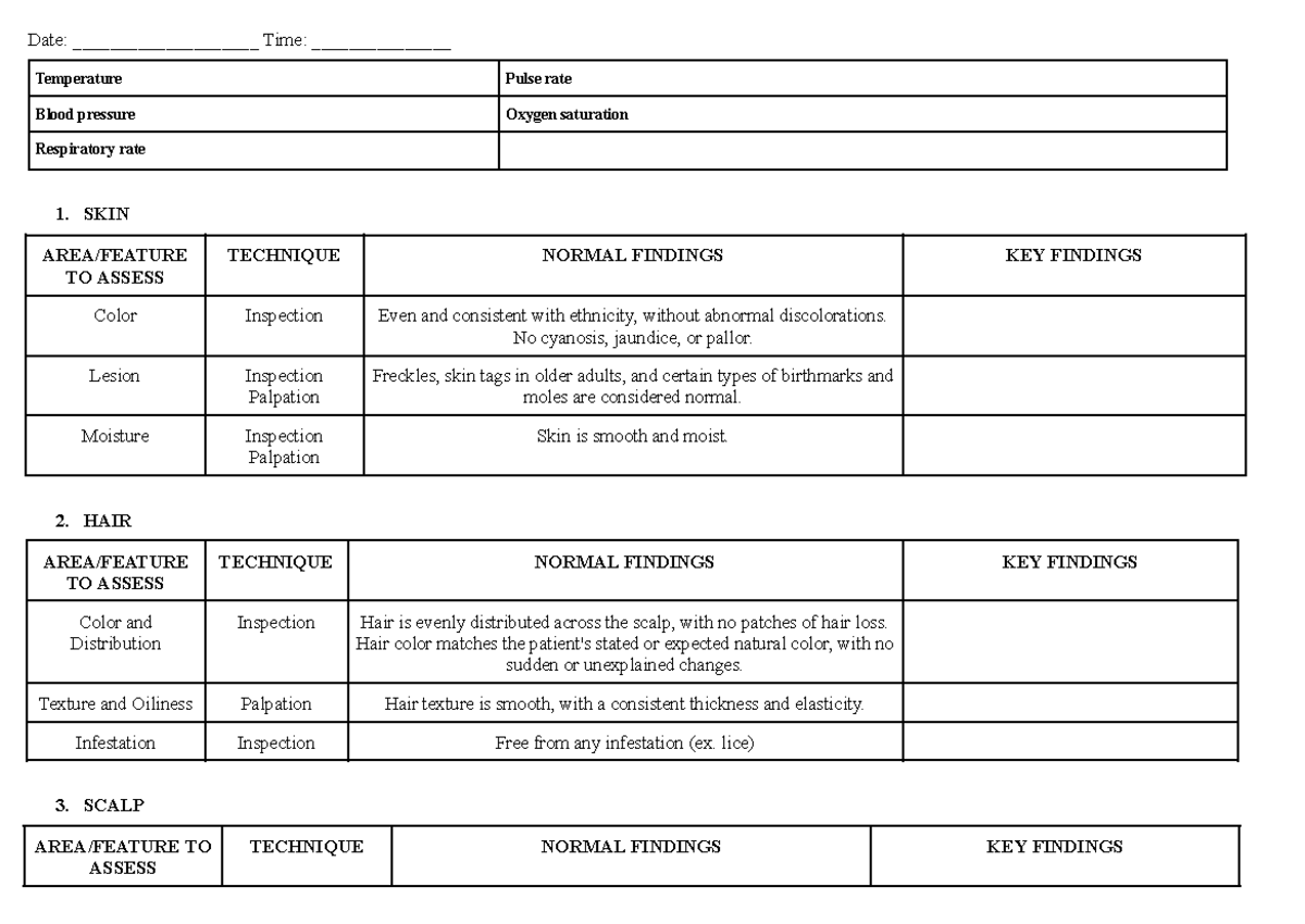 Nursing Assessment Case Study: Normal Findings and Techniques - Studocu