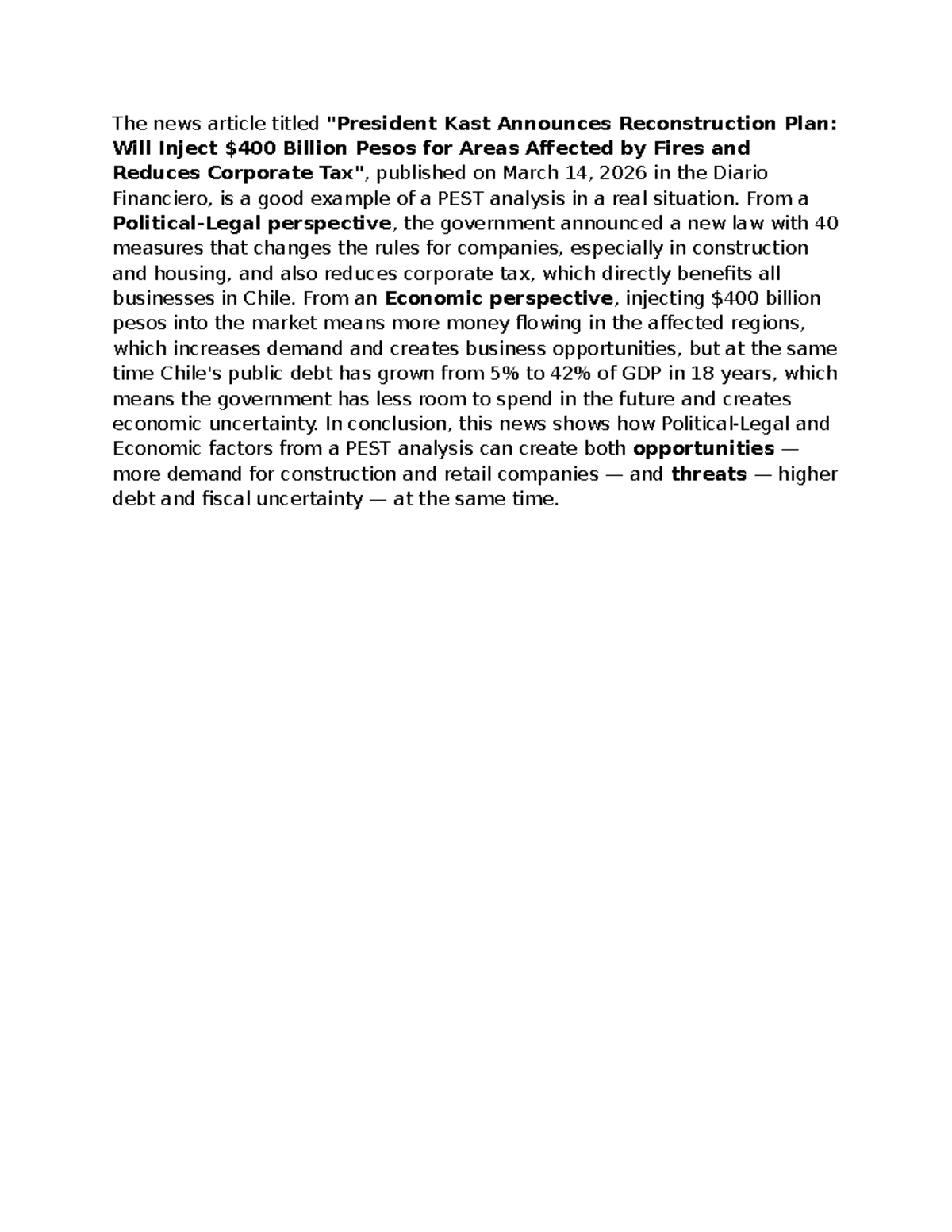 PEST Analysis of Kast's Reconstruction Plan: Economic Impacts and ...