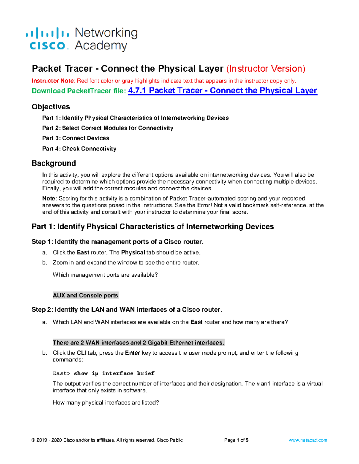 4.7.1 Packet Tracer - Connect the Physical Layer - ITExam Answers - Packet Tracer - Connect the ...