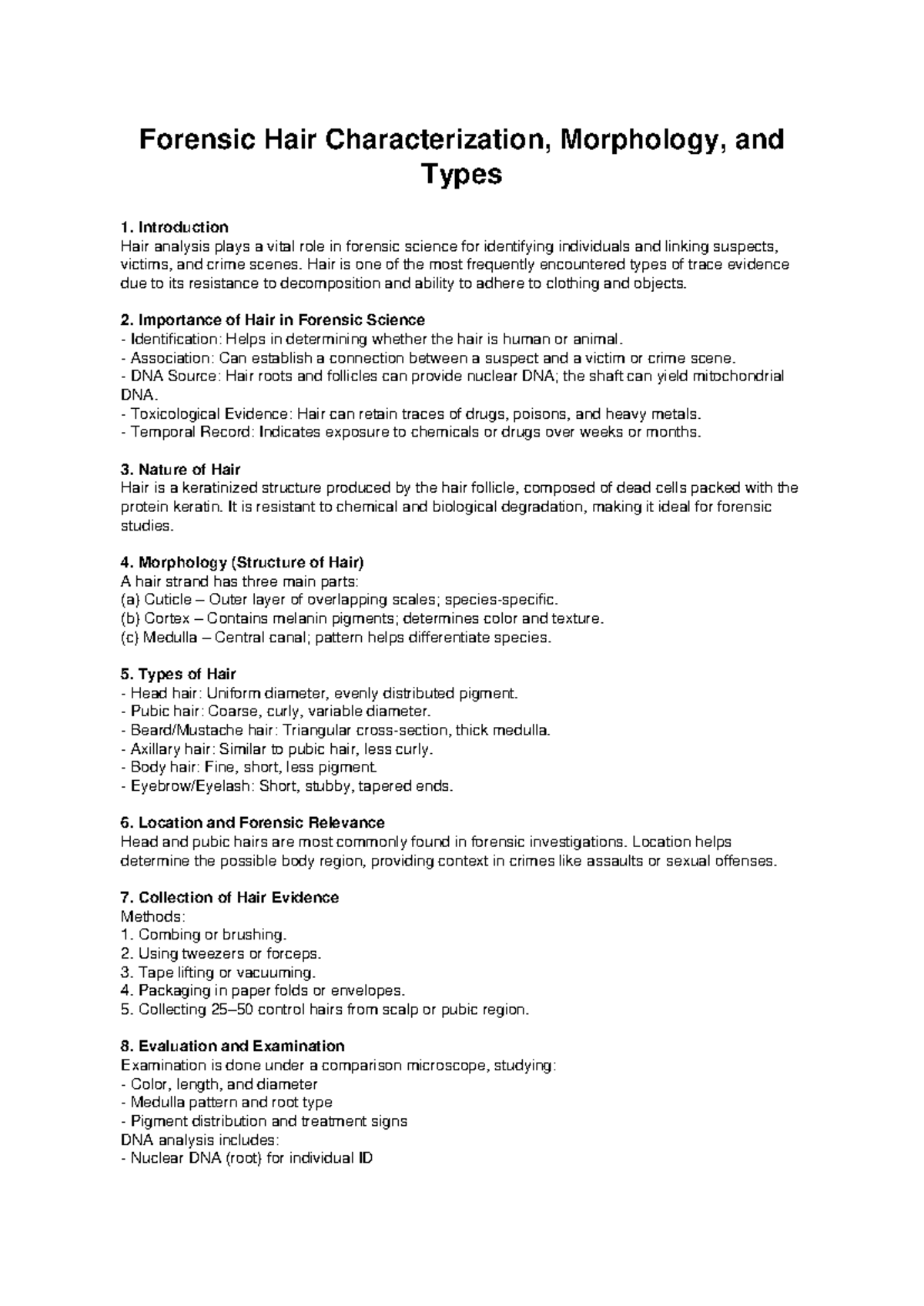 Forensic Hair Analysis: Characterization, Morphology, and Types - Studocu