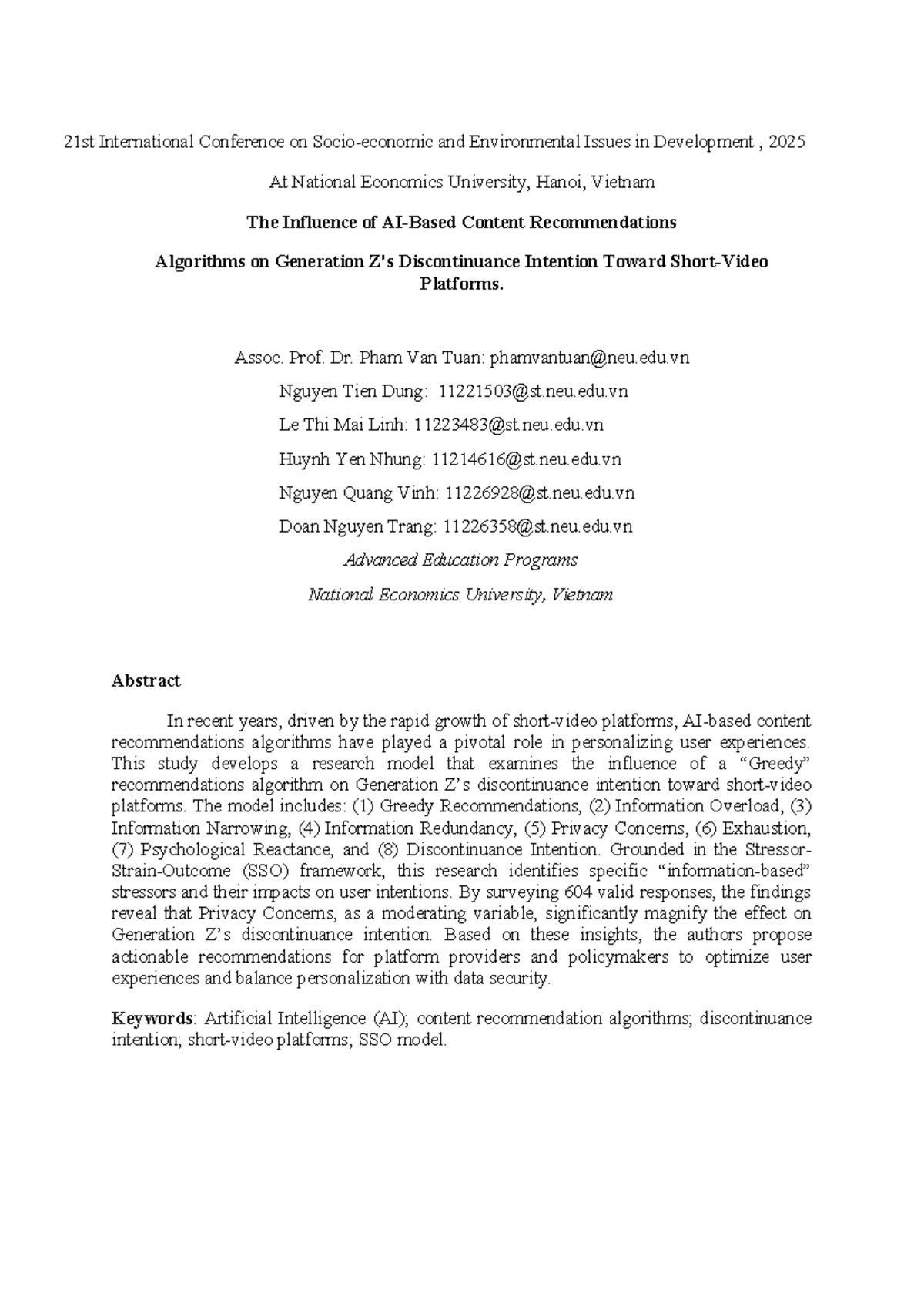 IC-NEU&KKU 2025: Impact of AI Content Recommendations on Gen Z ...