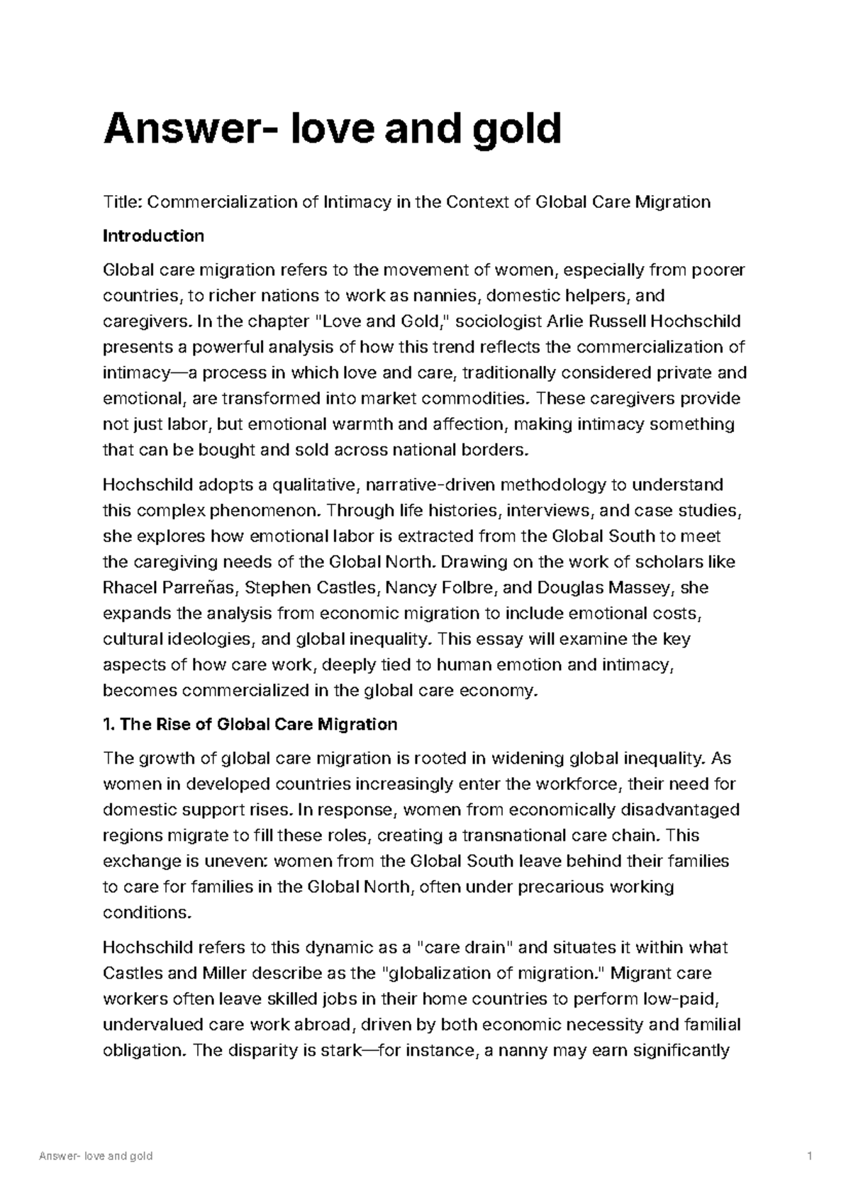 Commercialization of Intimacy in Global Care Migration (SOC 101) - Studocu