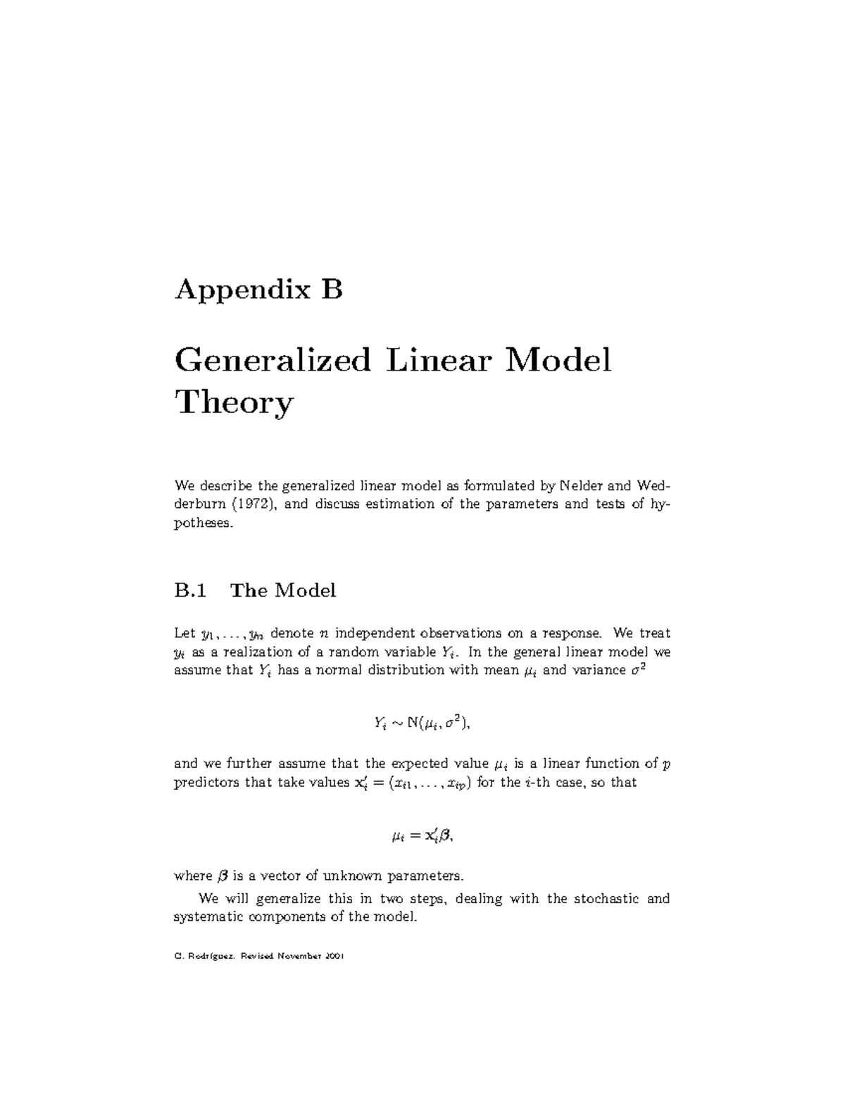 GLM Models Descriptions - Appendix B Generalized Linear Model Theory We ...