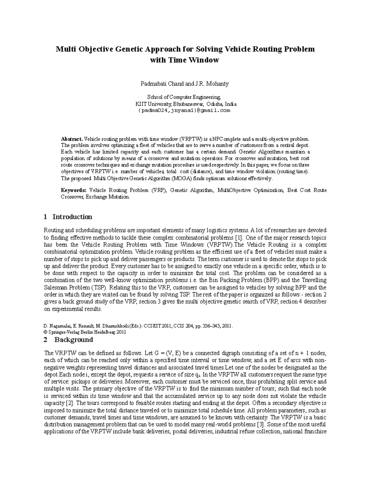 Multi Objective Genetic Algorithm for VRPTW Optimization - Studocu
