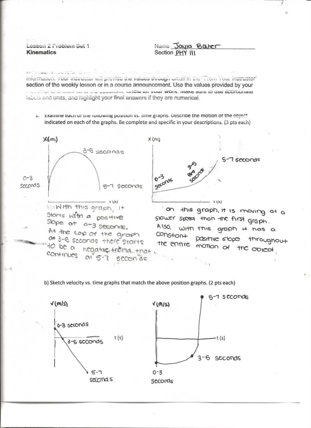 PHY 101 Lesson 2 Problem Set 1: Kinematics Analysis - Studocu