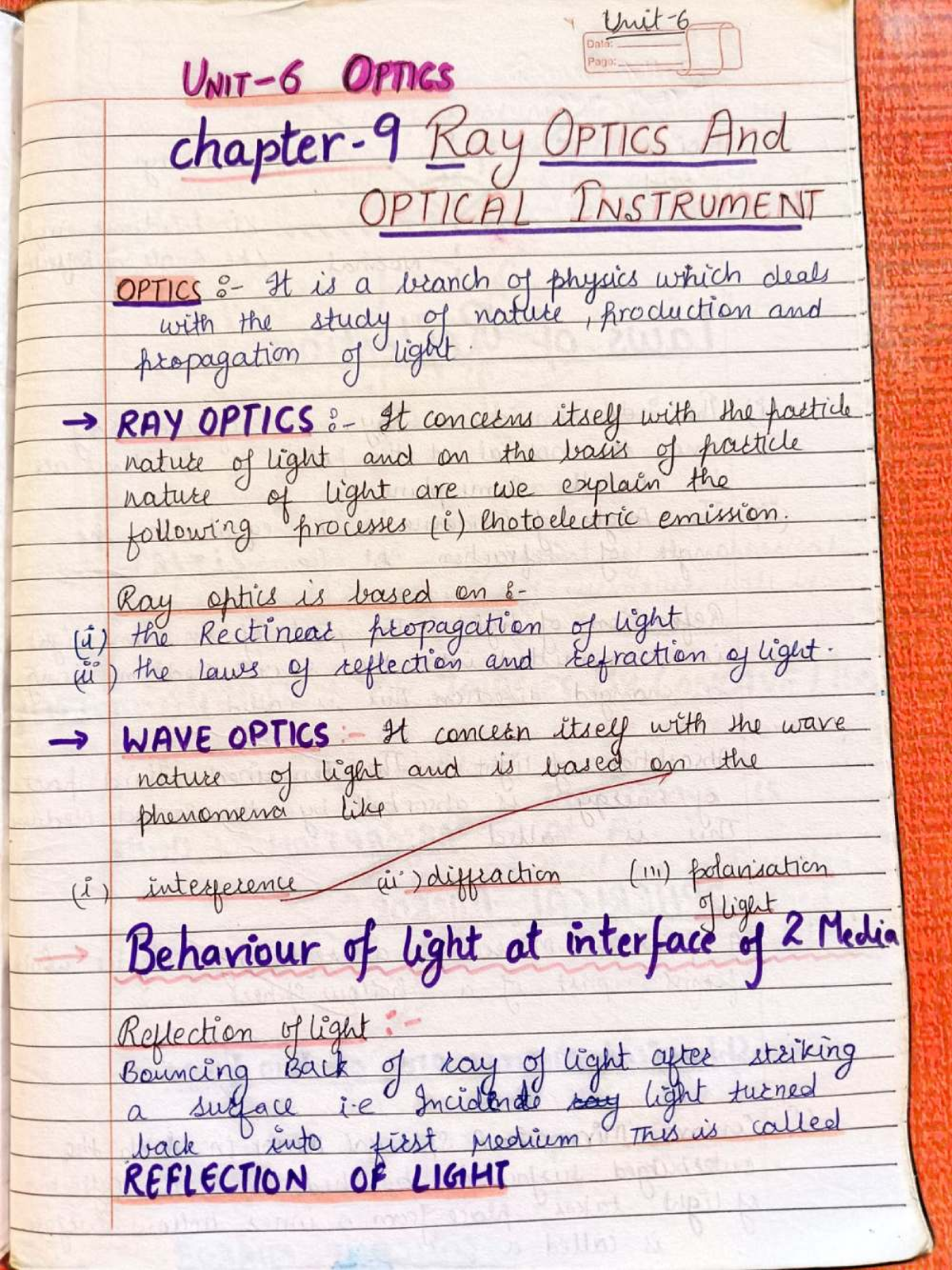 Ray OPTICS & Optical Instruments: Key Concepts and Principles - Studocu