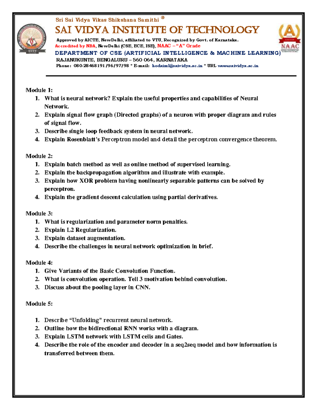 Important Questions for DEEP Learning (CSE) - Studocu