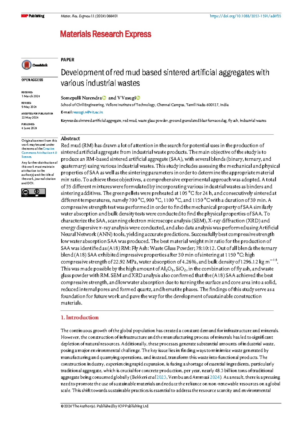 Development of Sintered Artificial Aggregates from Red Mud and ...