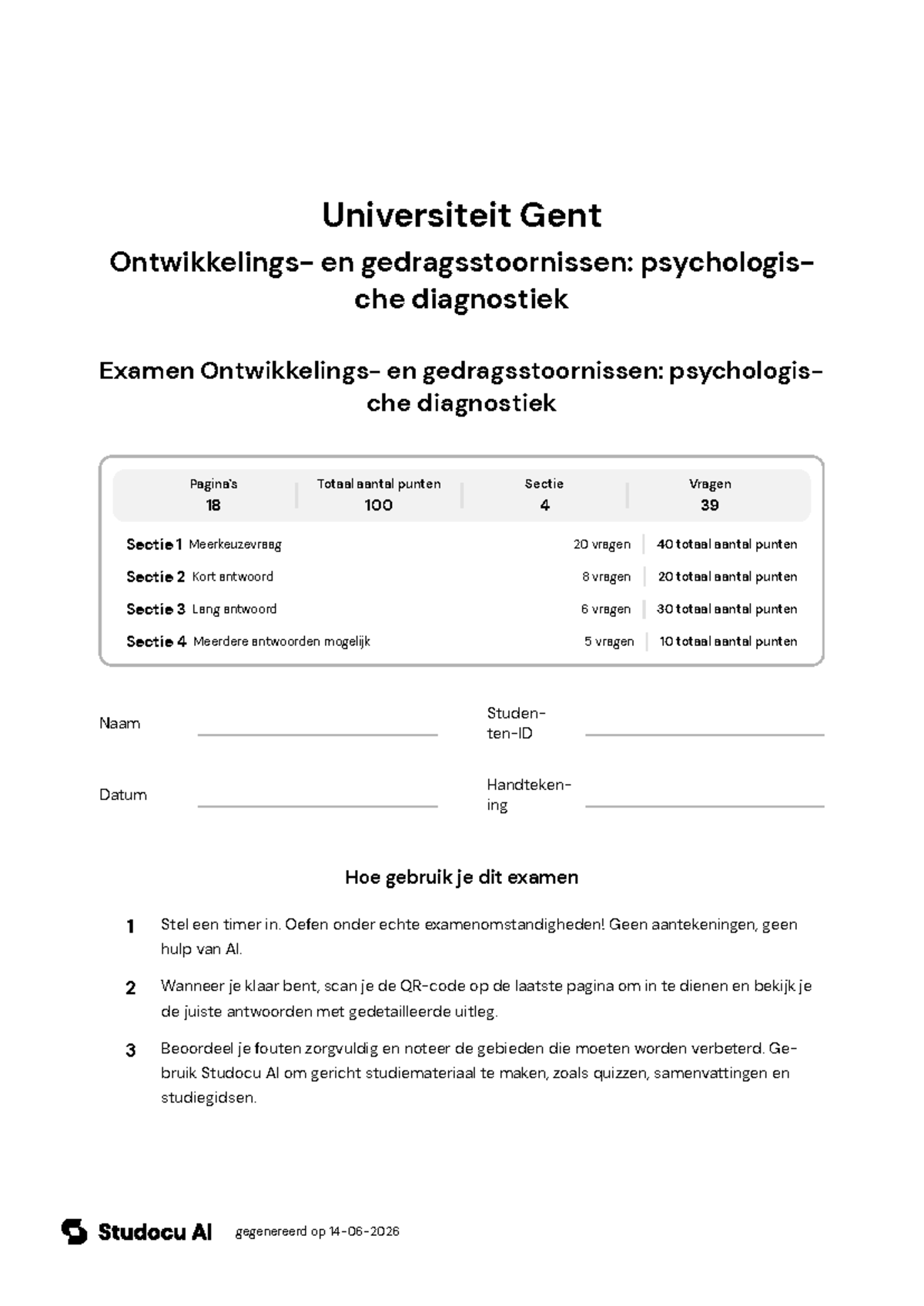 Final Exam Ontwikkelings- en gedragsstoornissen - Studocu
