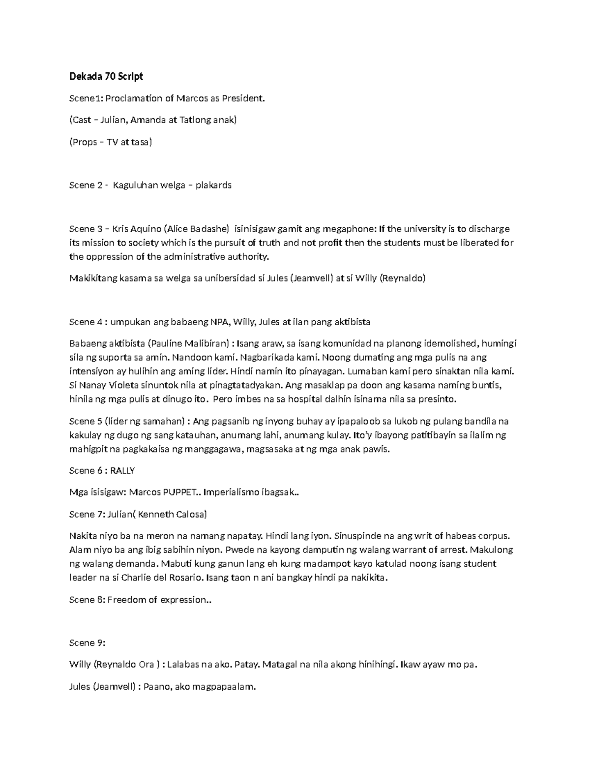 700128302 Dekada 70 Script: Protests and Struggles During Martial Law ...