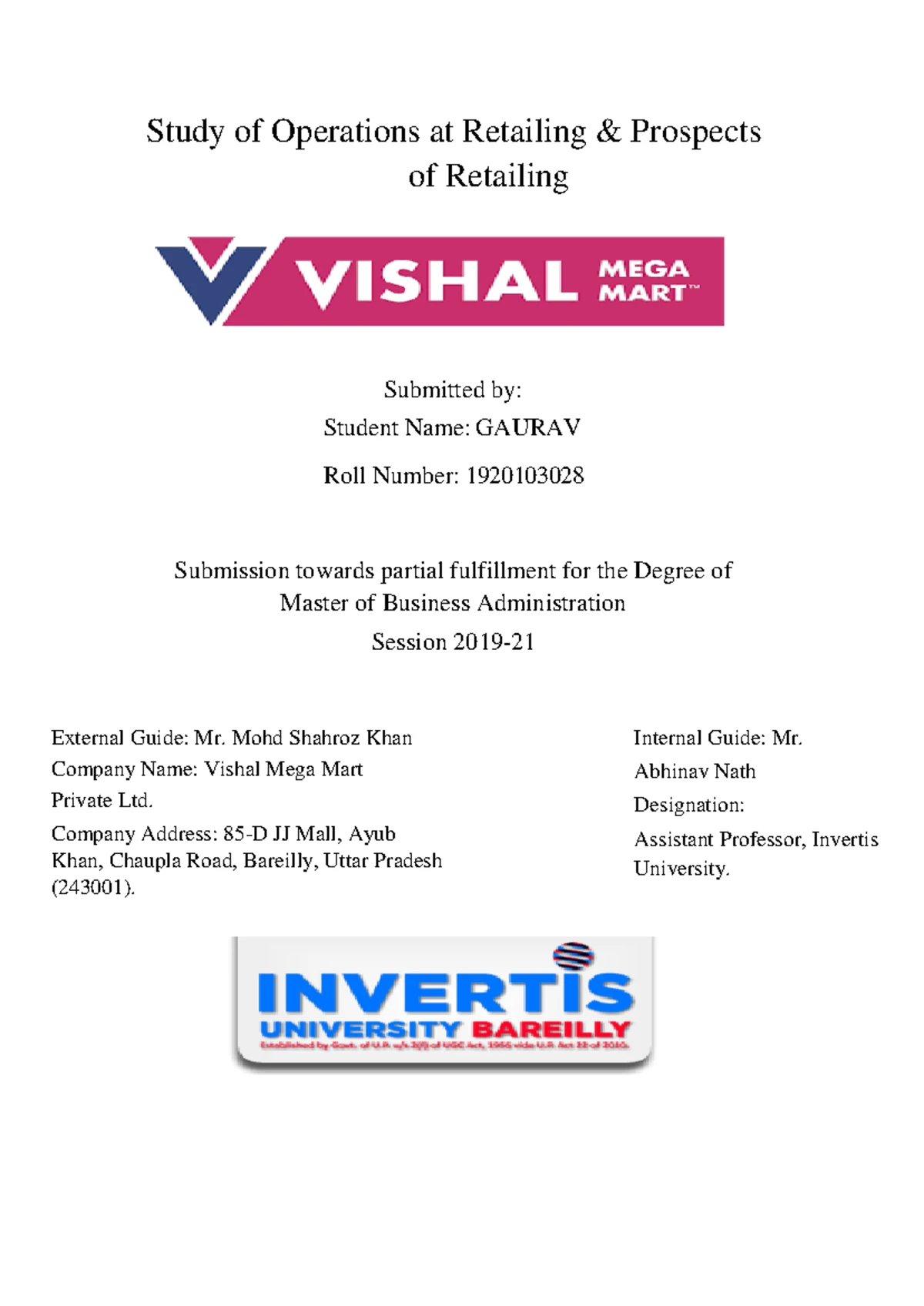 Internship Report sample 1 - Cyber security INTERNSHIP REPORT A report submitted in partial ...