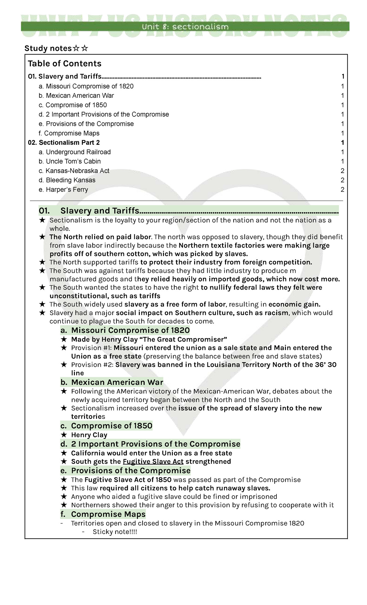 US History Notes - Unit 8: Sectionalism and Slavery Dynamics - Studocu