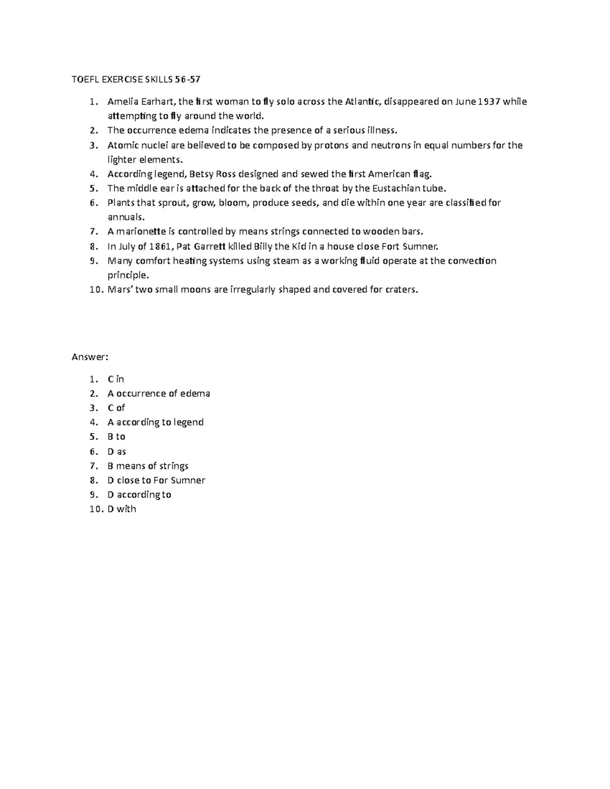 TOEFL Exercise Skills 56-57: Key Practice and Corrections - Studocu