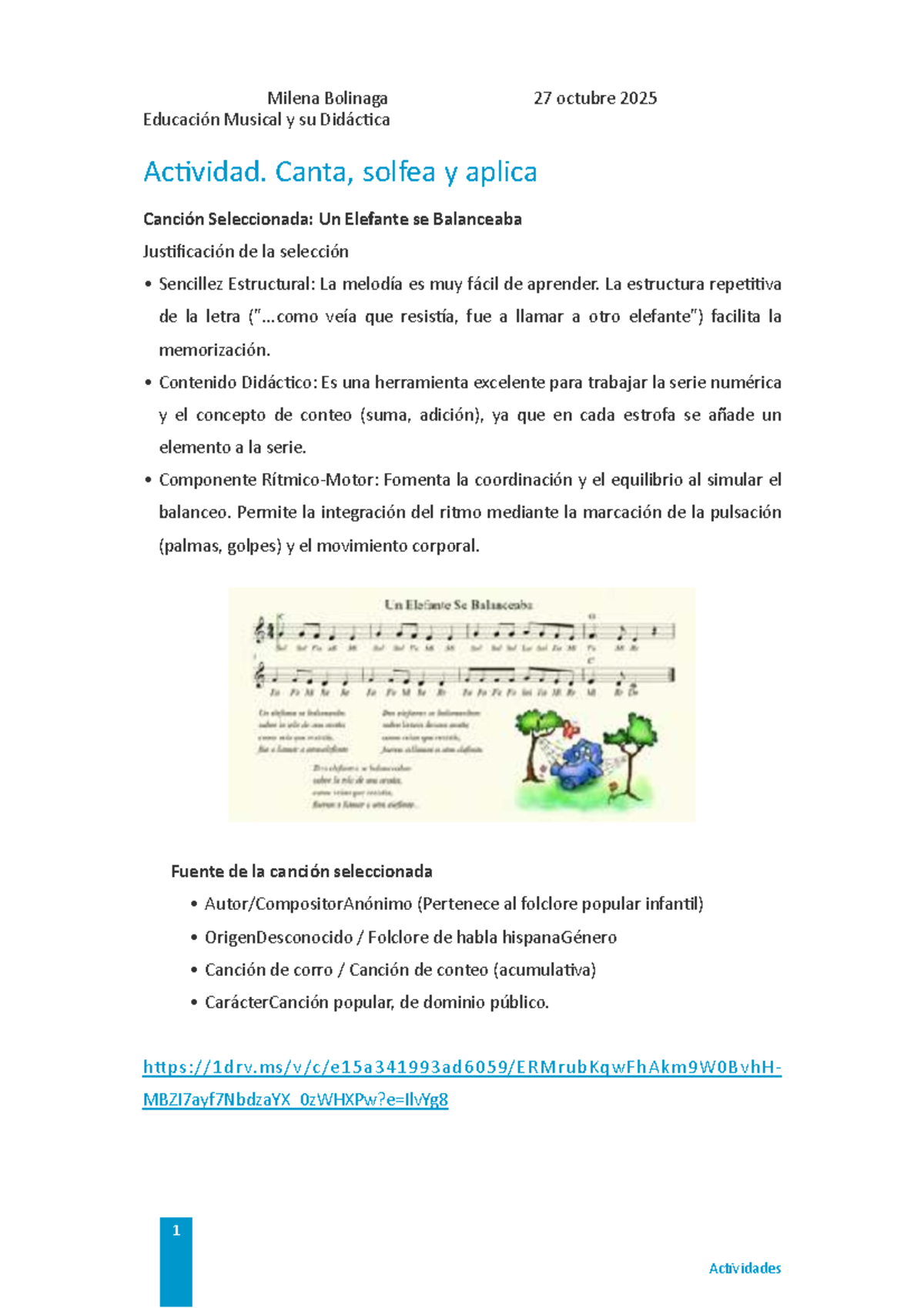 Actividad 1: Canta, Solfea y Aplica - Un Elefante se Balanceaba - Studocu
