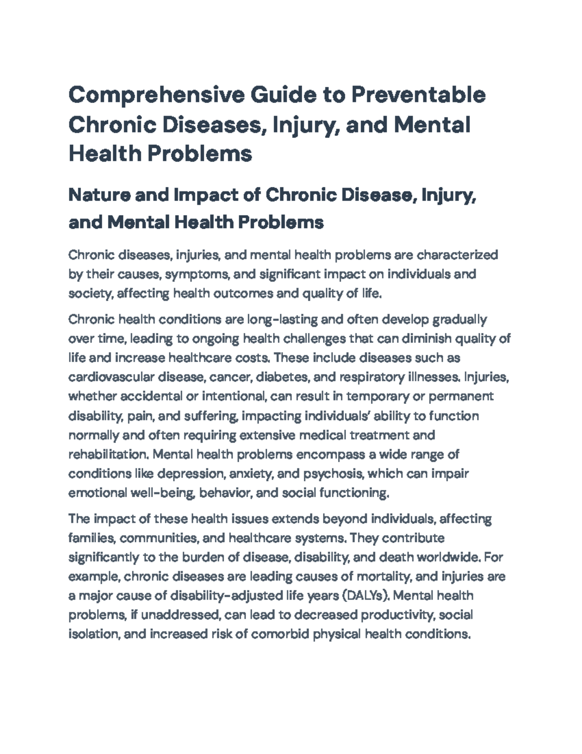 Comprehensive Guide to Preventable Chronic Diseases & Mental Health ...