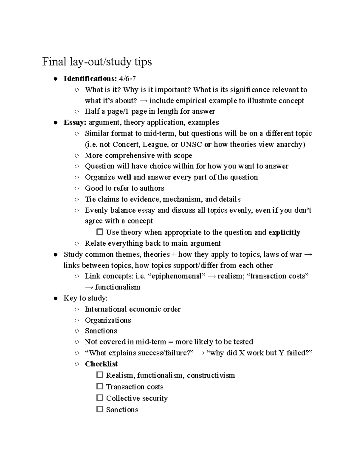 Final Exam Study Tips for International Relations - Studocu