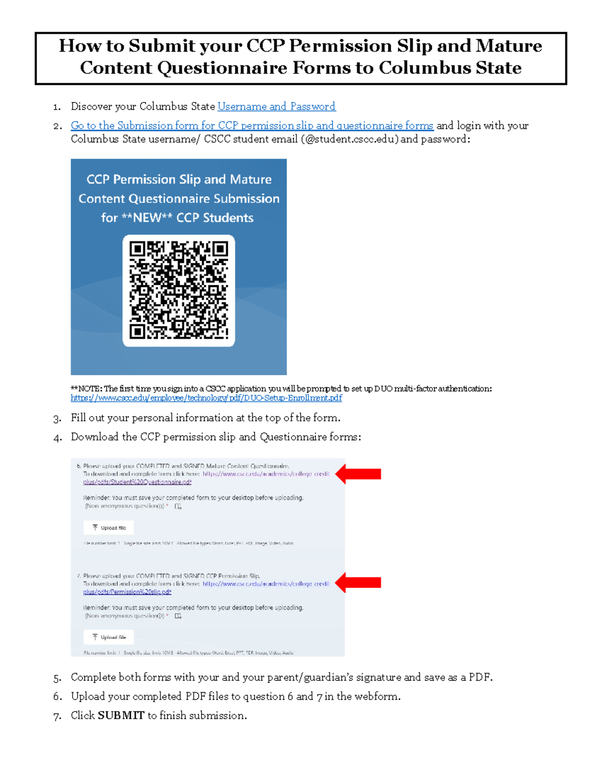 Student Questionnaire - How to Submit your CCP Permission Slip and ...