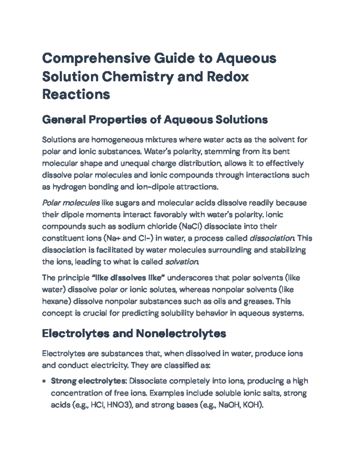 Comprehensive Guide to Aqueous Solutions & Redox Reactions (CHEM 101 ...