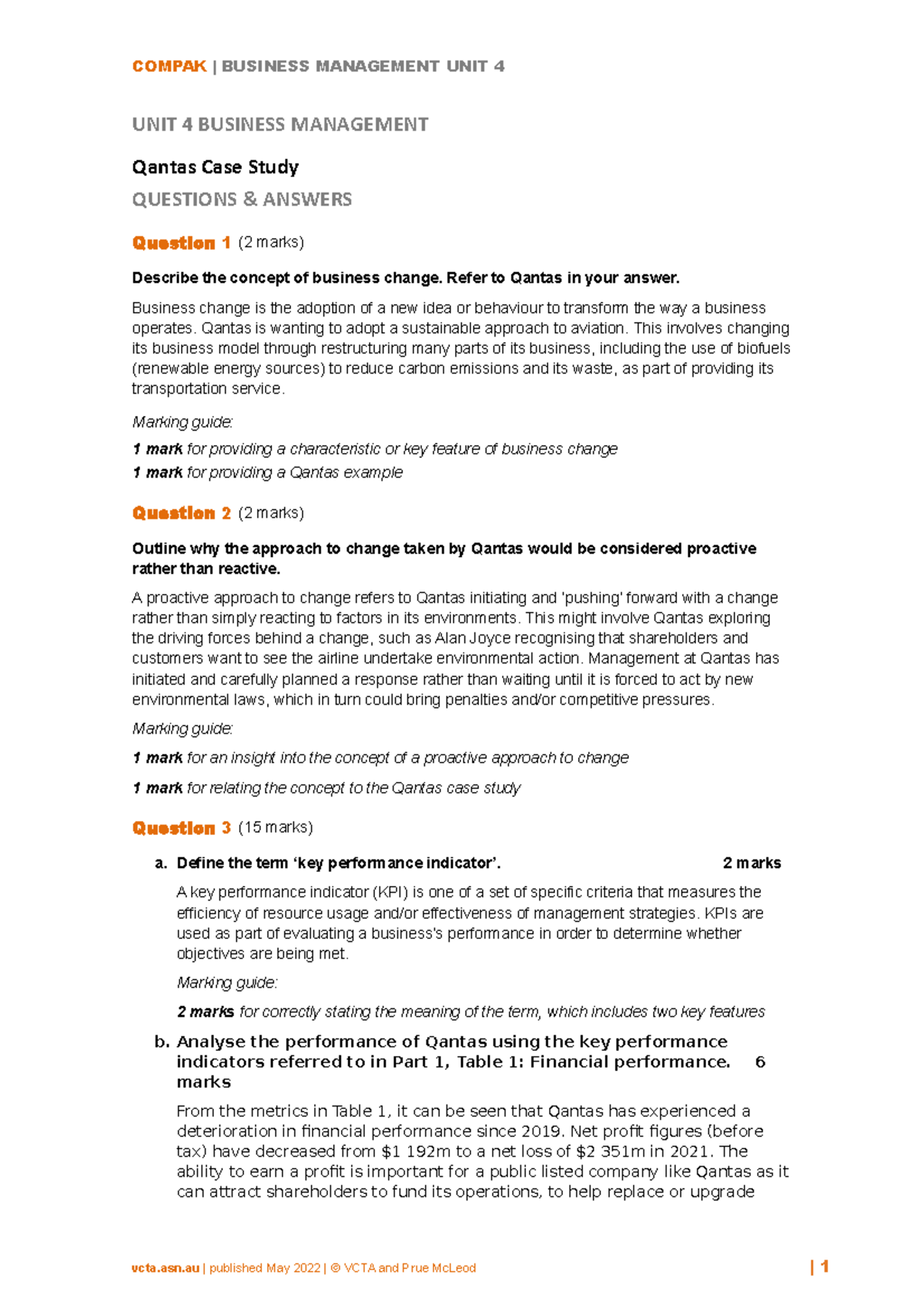 Qantas Case Study: Business Management Q&A for Unit 4 - Studocu