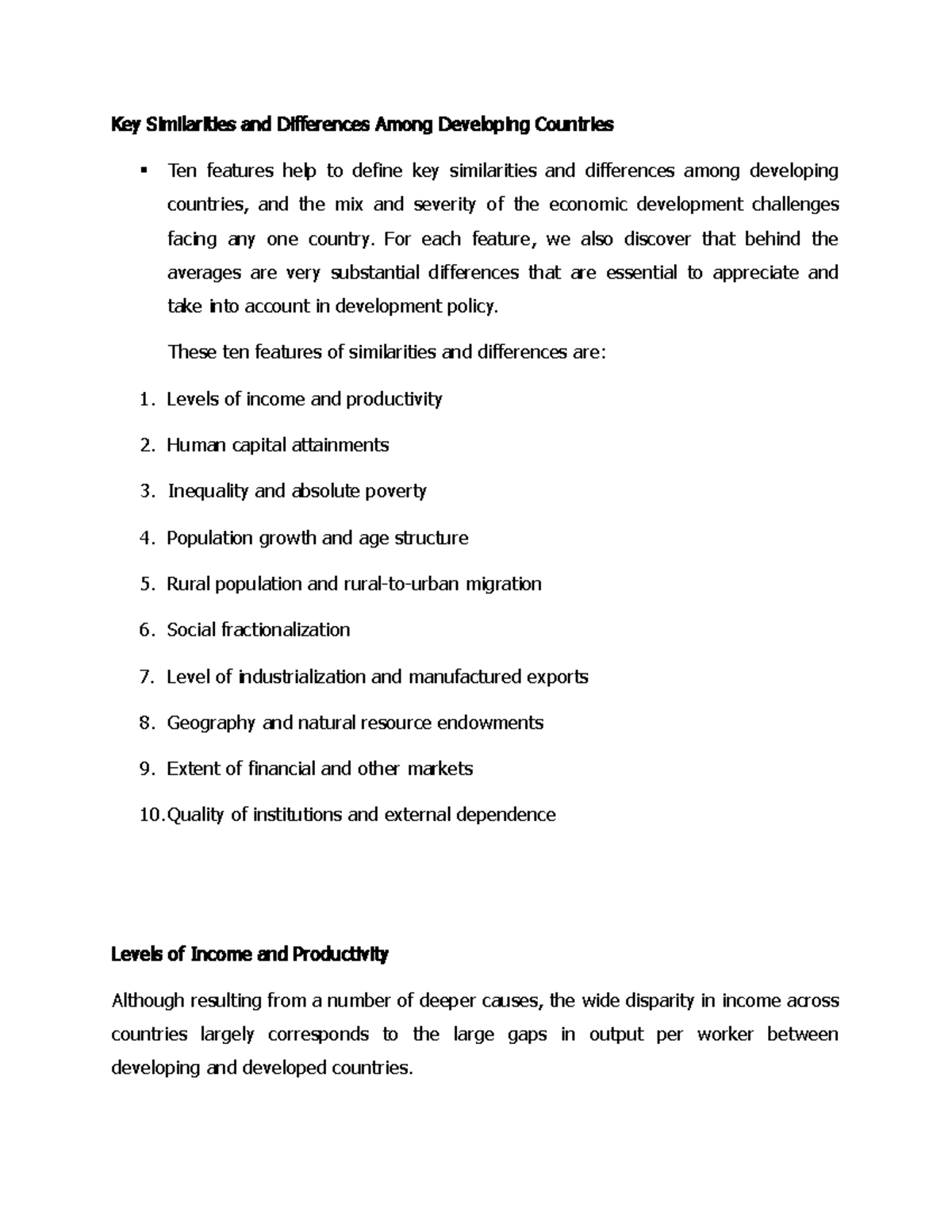 Key Features of Developing Countries: Similarities & Differences - Studocu