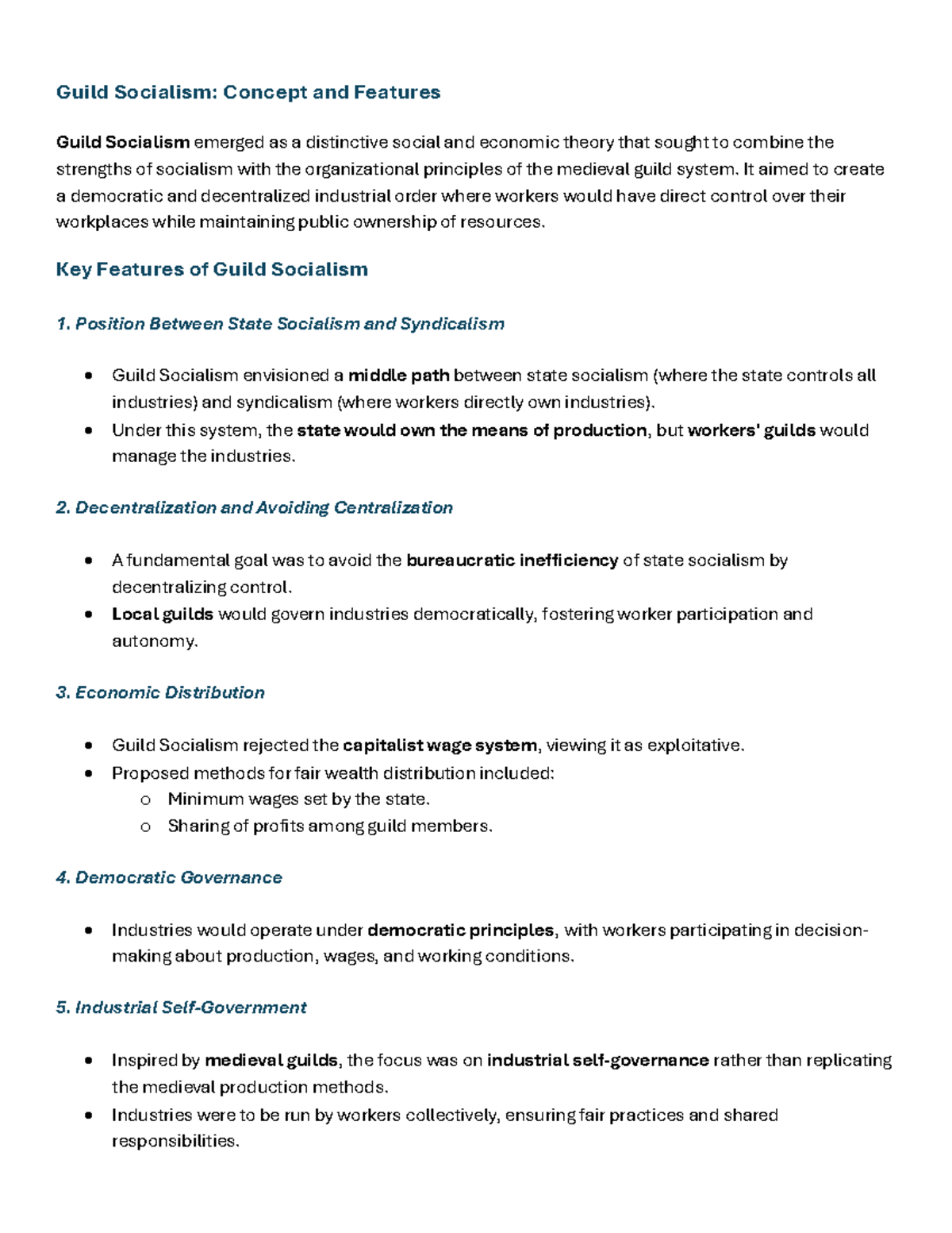 Guild Socialism: Key Concepts and Features Explained - Studocu