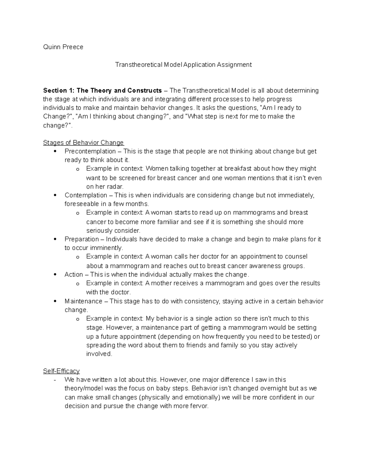 Transtheoretical Model: Application Assignment Insights and Strategies ...
