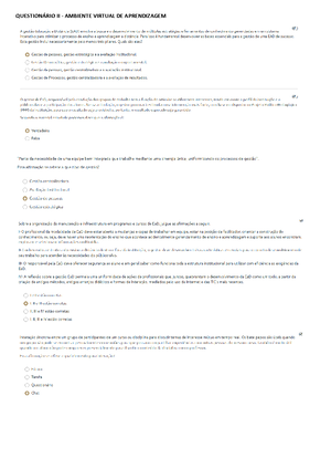 Questionário 01 - QUESTIONÁRIO - QUESTIONÁRIO 01 – AMBIENTE VIRTUAL DE APRENDIZAGEM Sobre esse ...