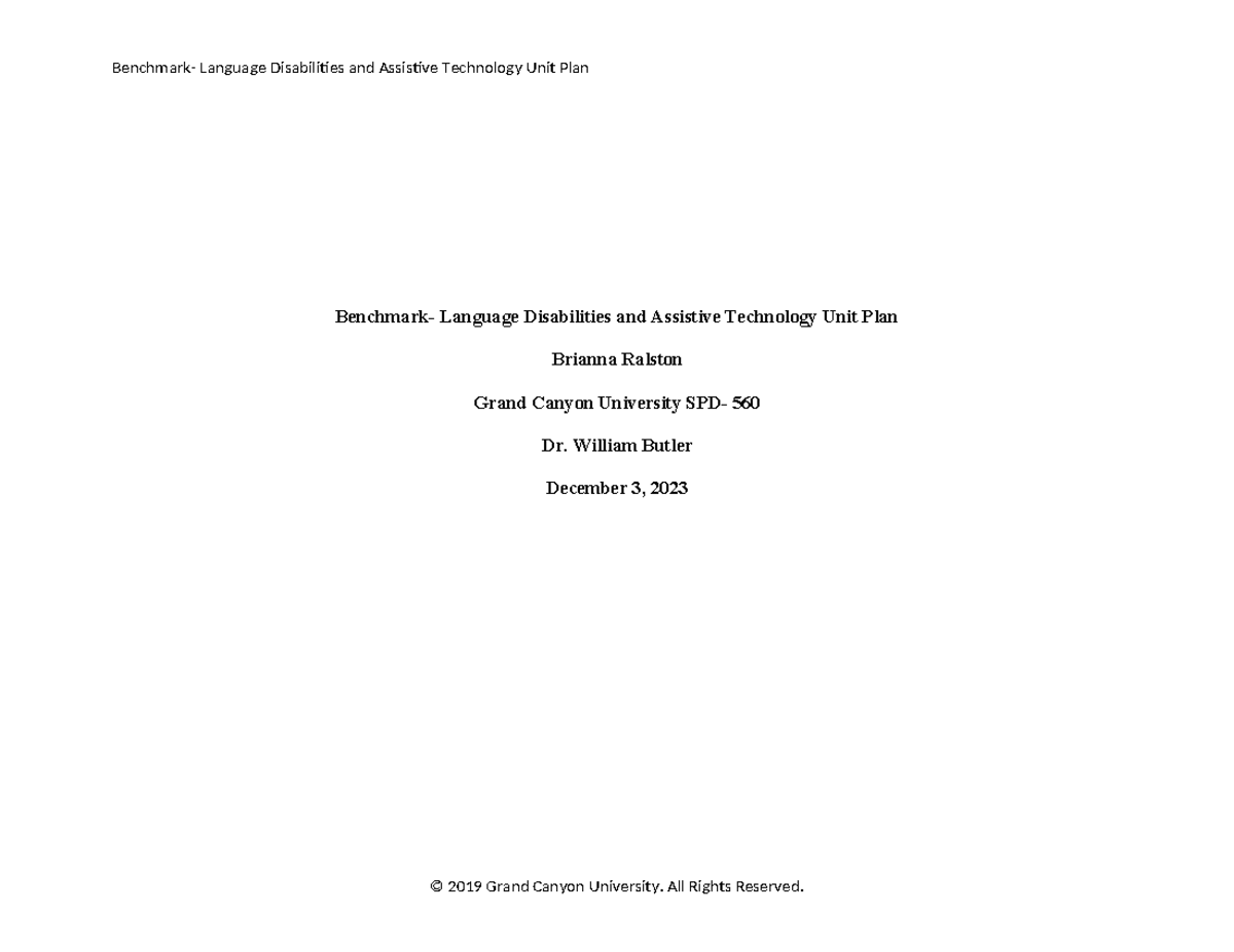 BR SPD-560 ELA Mini-Unit Plan on Language Disabilities & Tech - Studocu