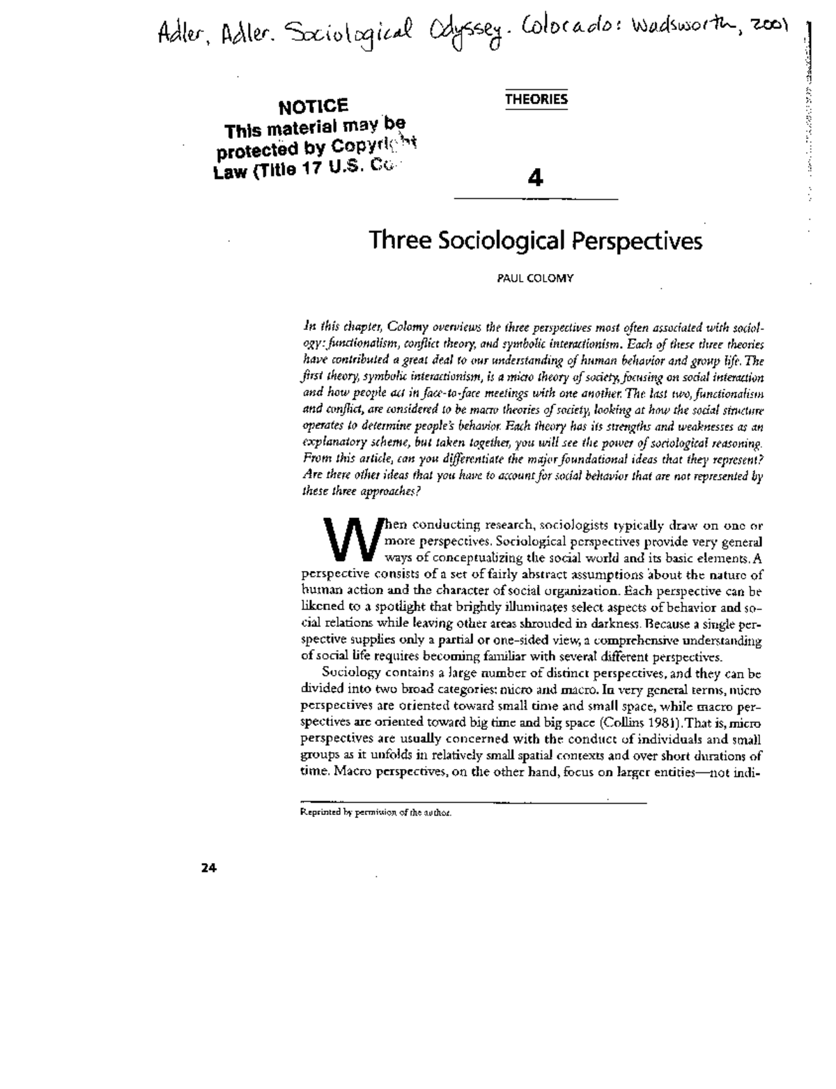 Document Analysis and Study Guide for ABC101: Sociological Perspectives ...