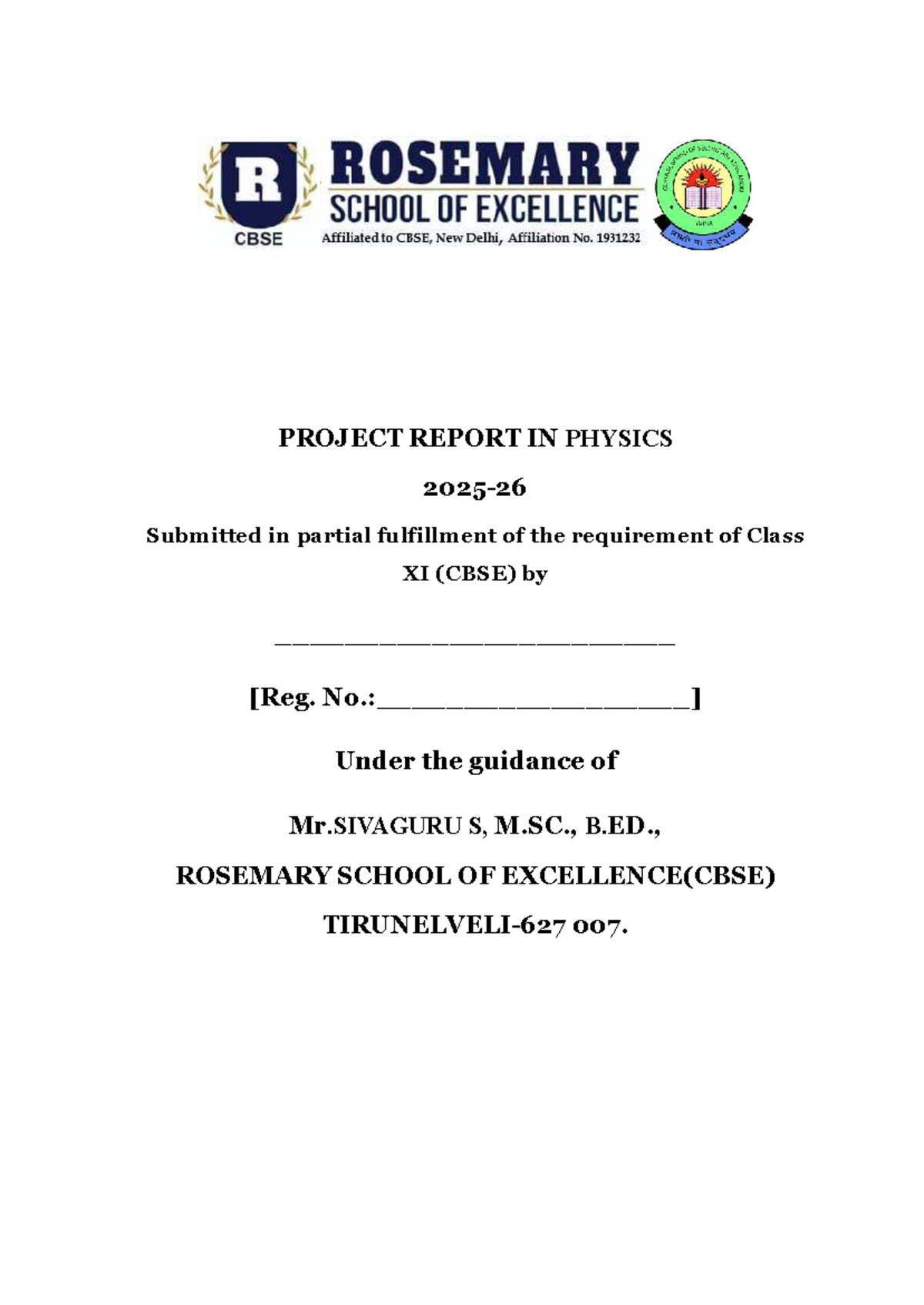 Class XI Physics Project Report - Rosemary School of Excellence - Studocu