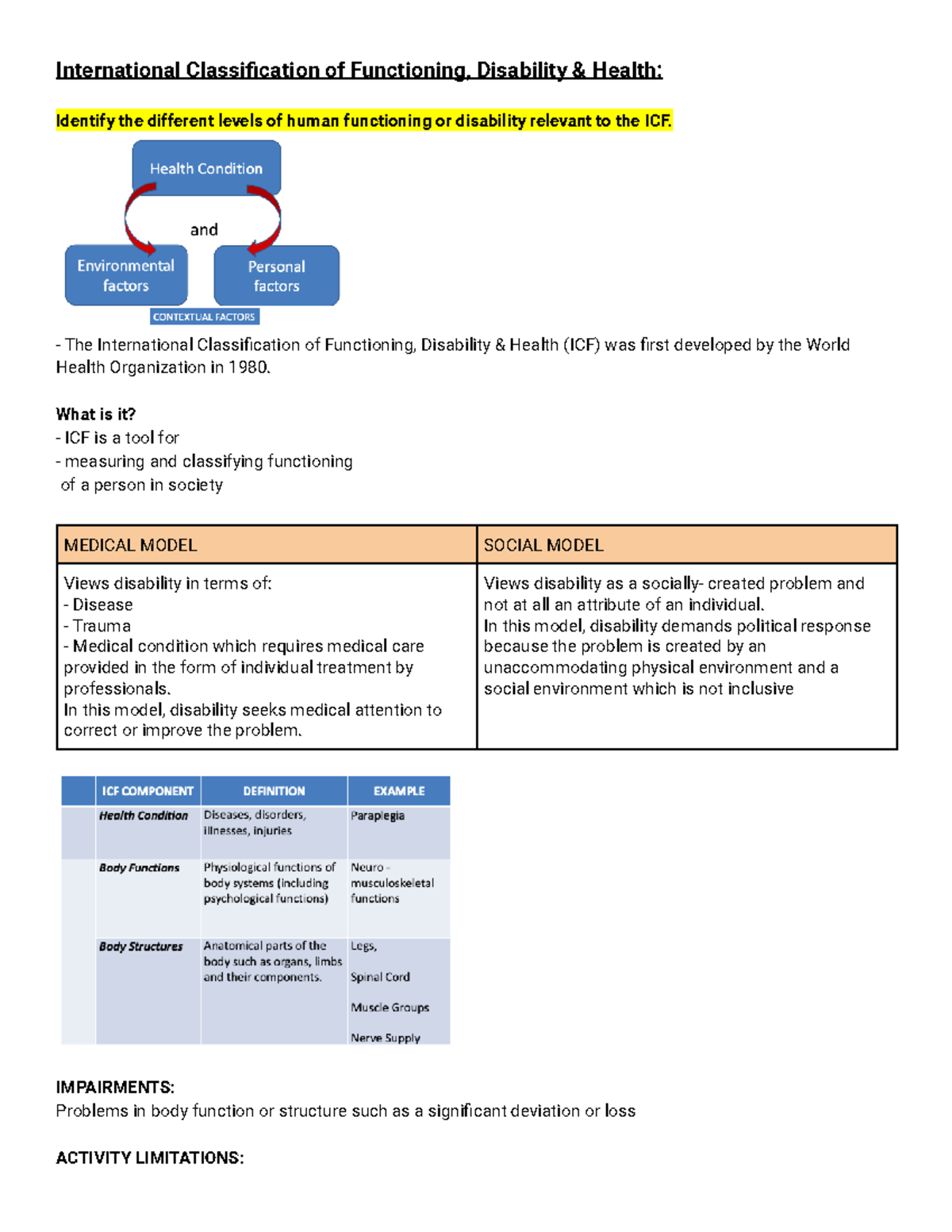 Lecture 10 - ICF International Classification of Functioning ...
