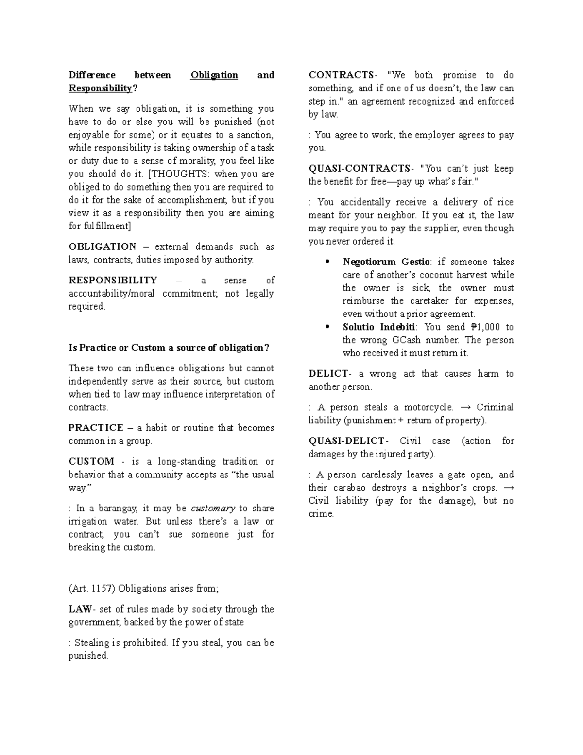 Oblicon Thoughts: Understanding Responsibility vs. Obligation - Studocu