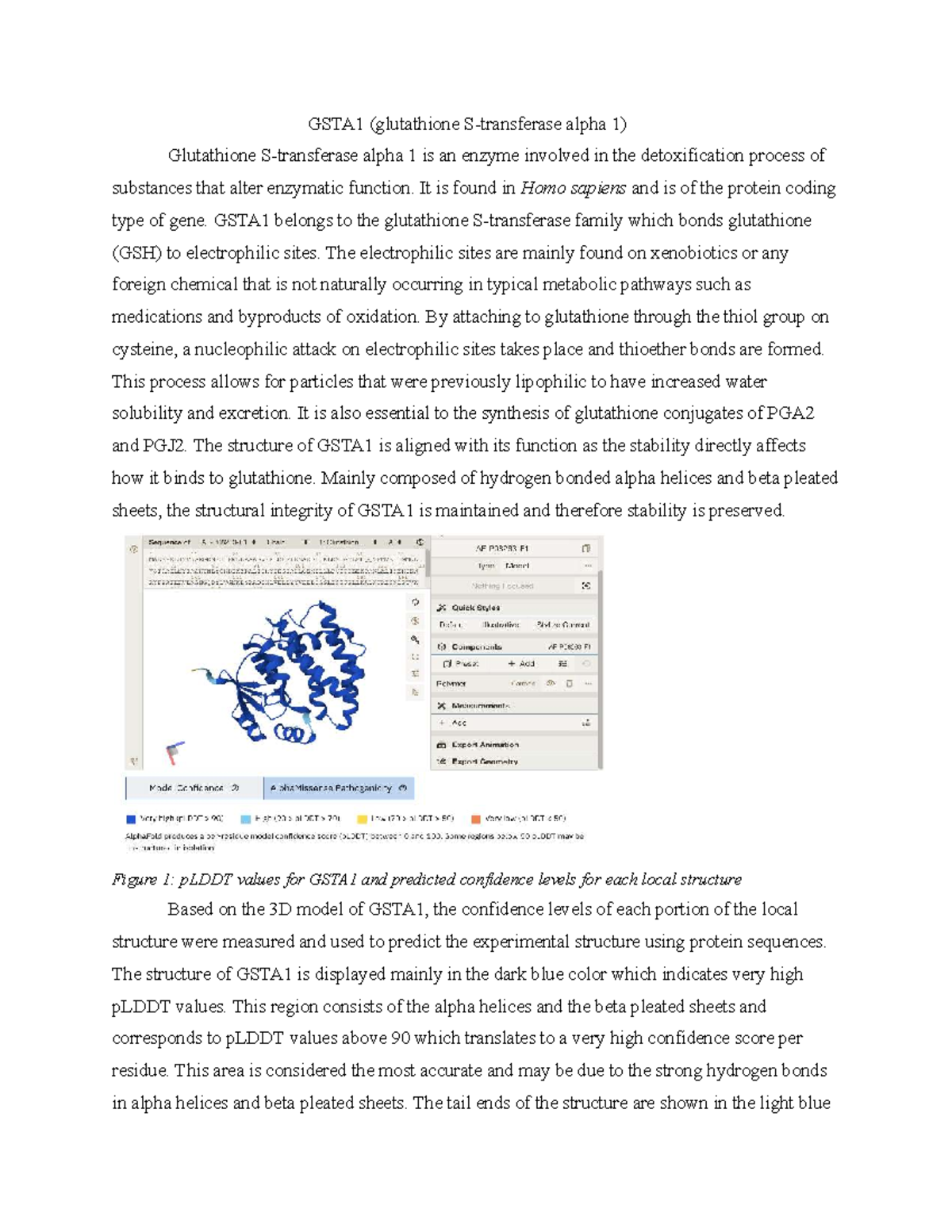 GSTA1 enzyme structure and function analysis using Alpha Fold - Studocu