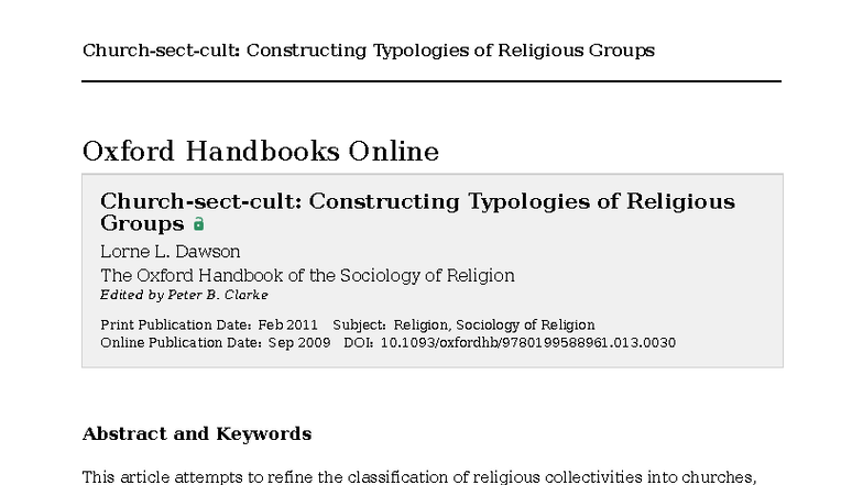 Constructing Religious Group Typologies: A Sociological Perspective ...
