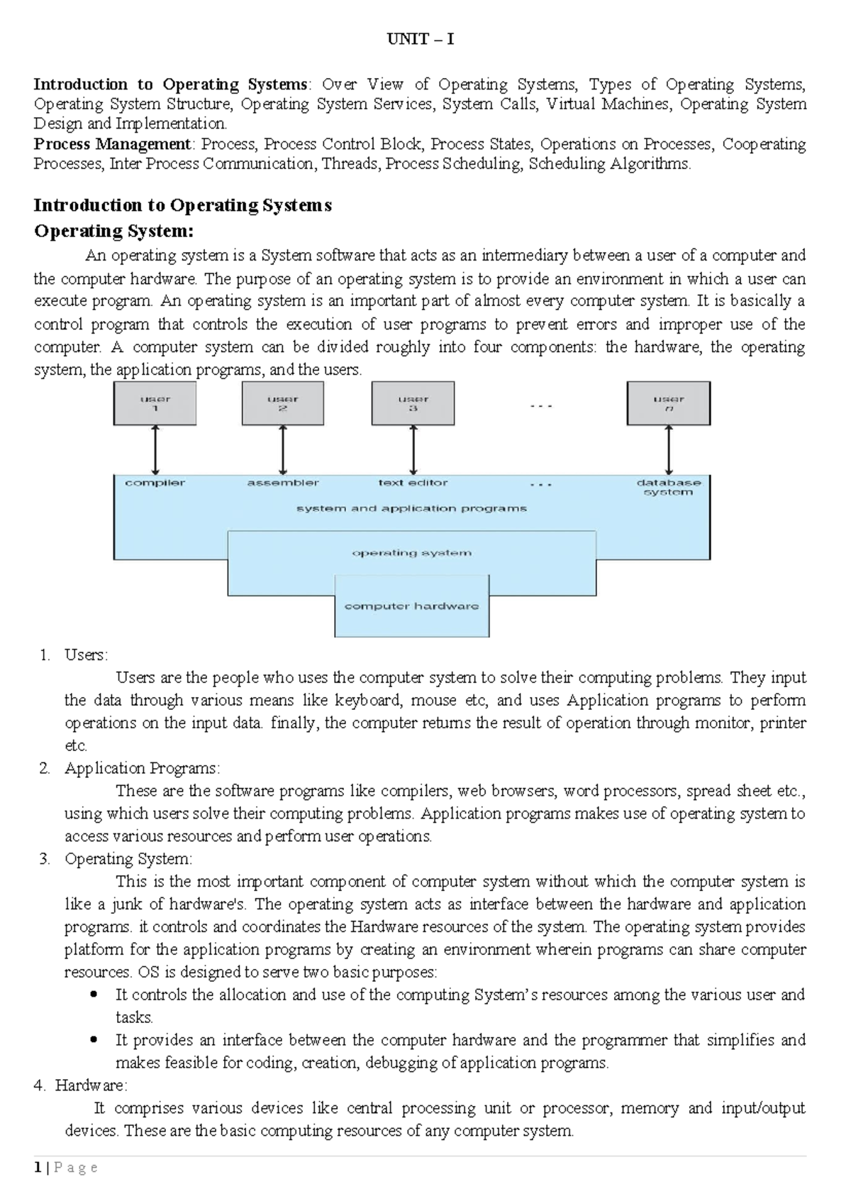 OS UNIT I: Overview of Operating Systems, Process Management & Design ...