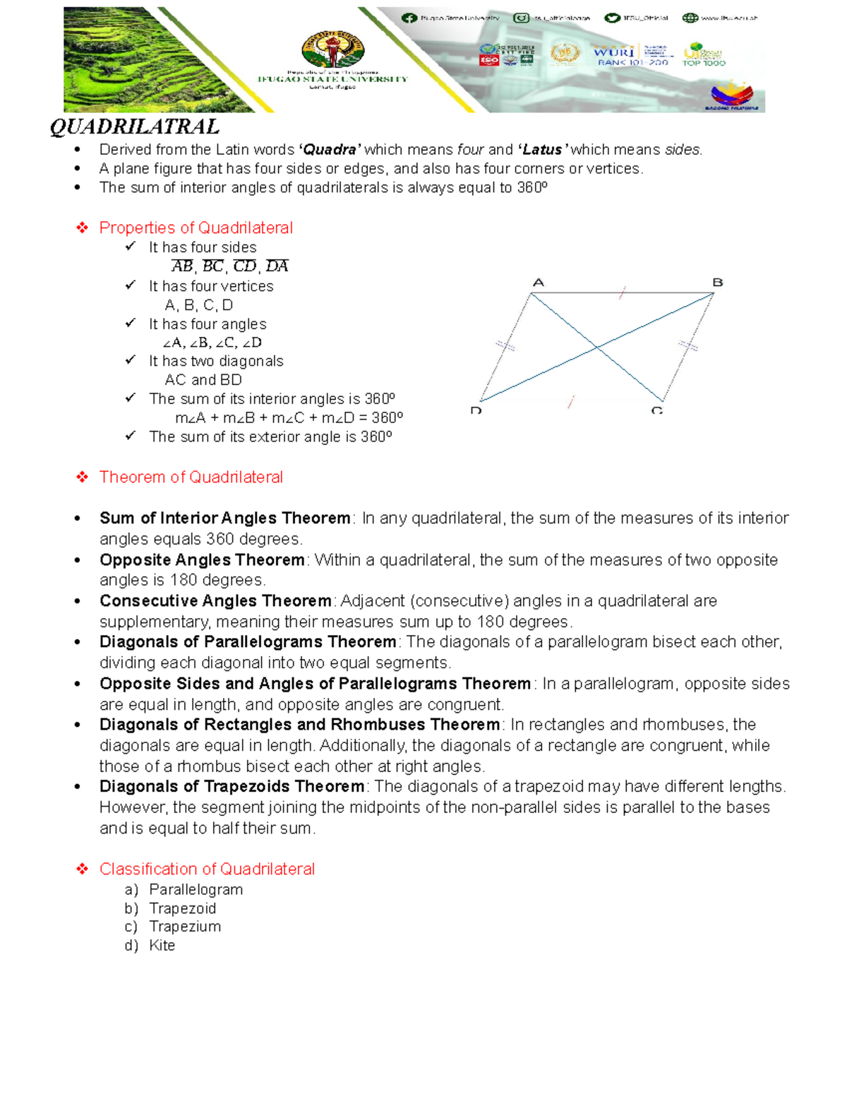 Quadrilaterals Properties And Theorems