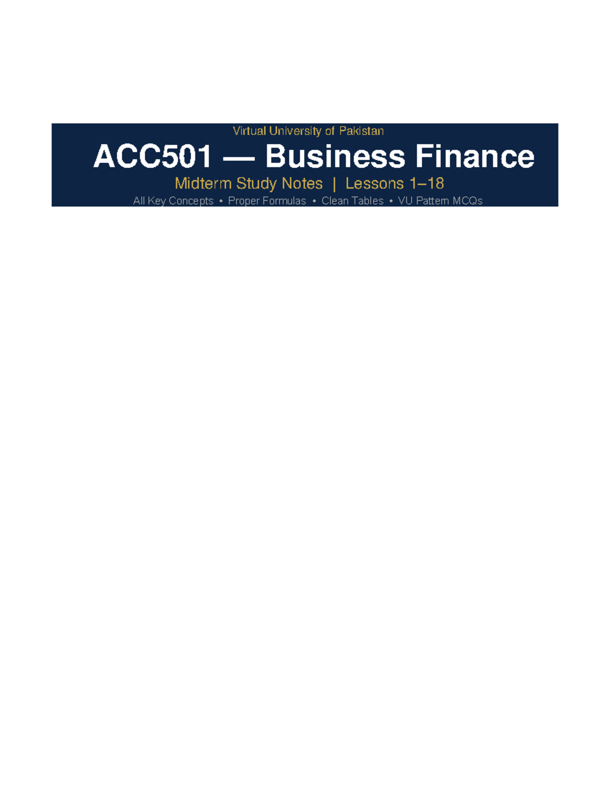 ACC501 Business Finance Midterm Study Notes: Key Concepts & Formulas ...