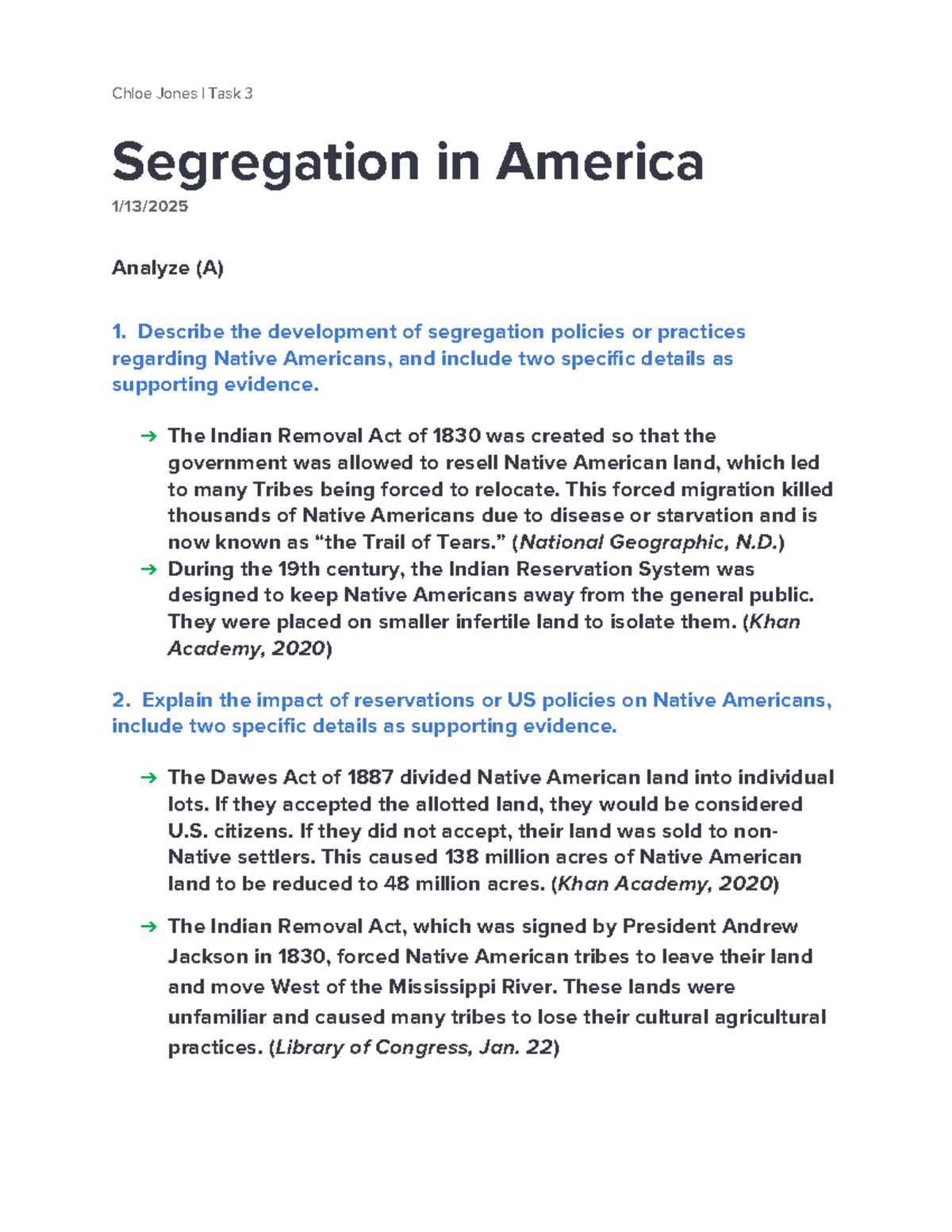2 13 25 (4) - US History task 2 - Chloe Jones | Task 3 Segregation in ...