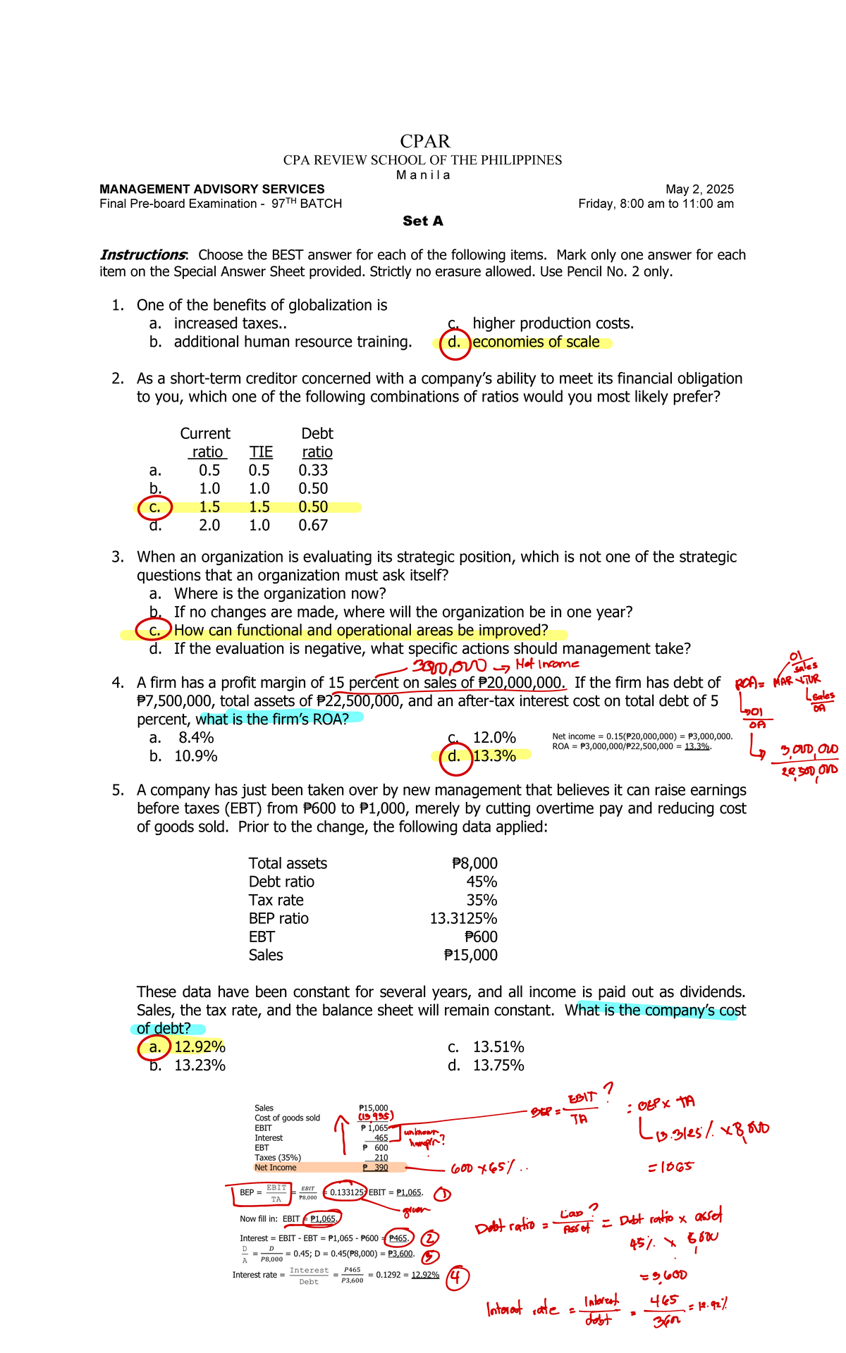 CPAR B97 MANAGEMENT ADVISORY SERVICES Final Exam Review May 2, 2025 ...
