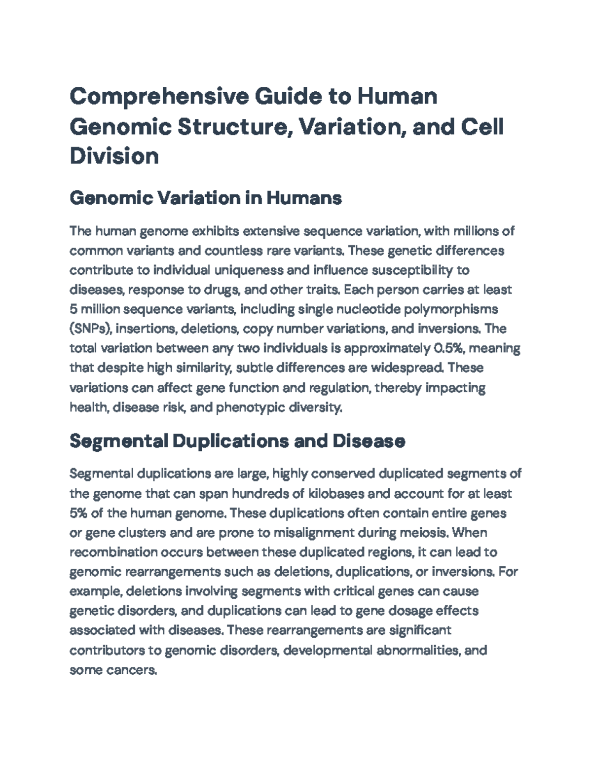 Comprehensive Study of Human Genomic Variation and Cell Division ...