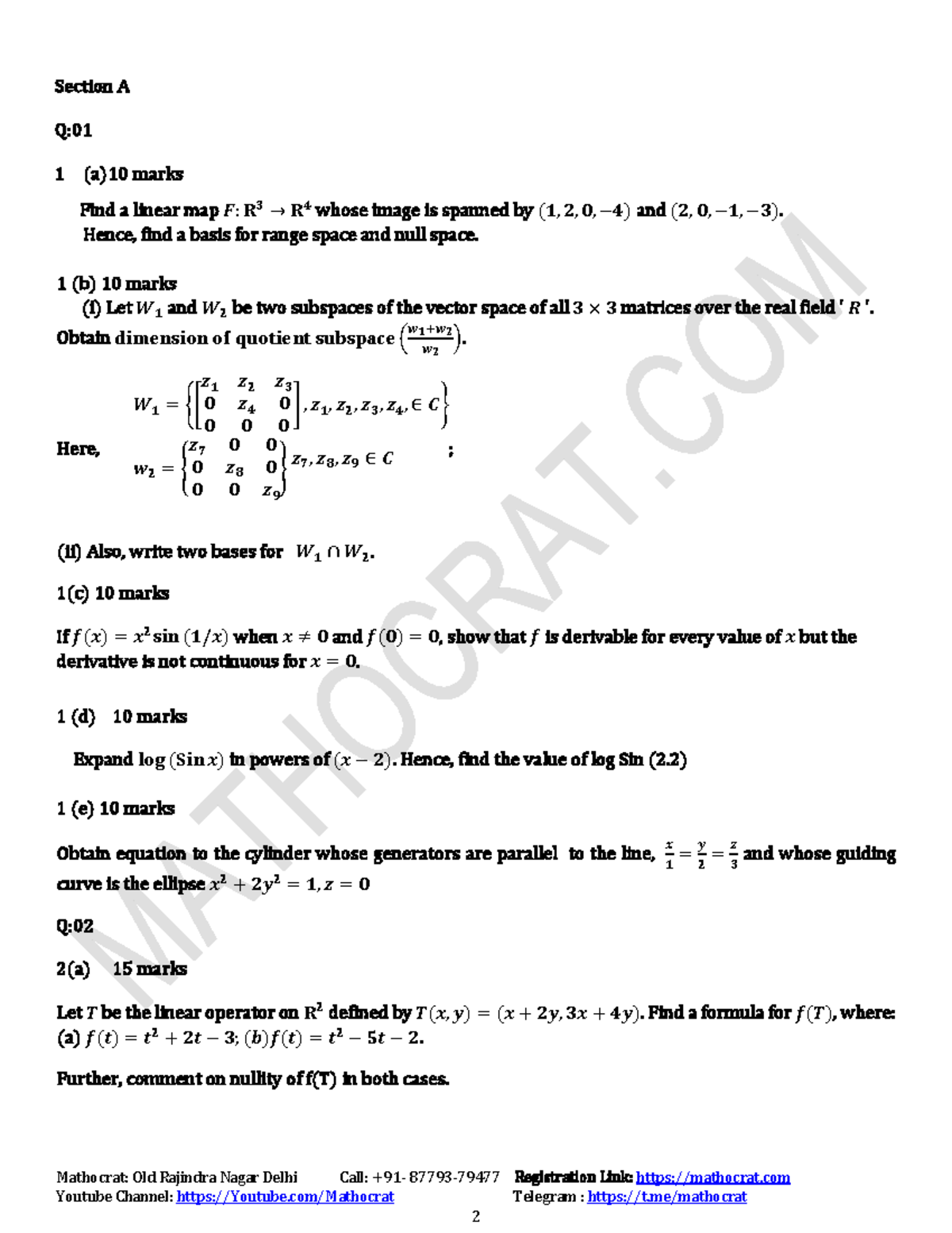 MATH 5: Linear Maps, Subspaces, and Derivatives - Full Test Notes - Studocu